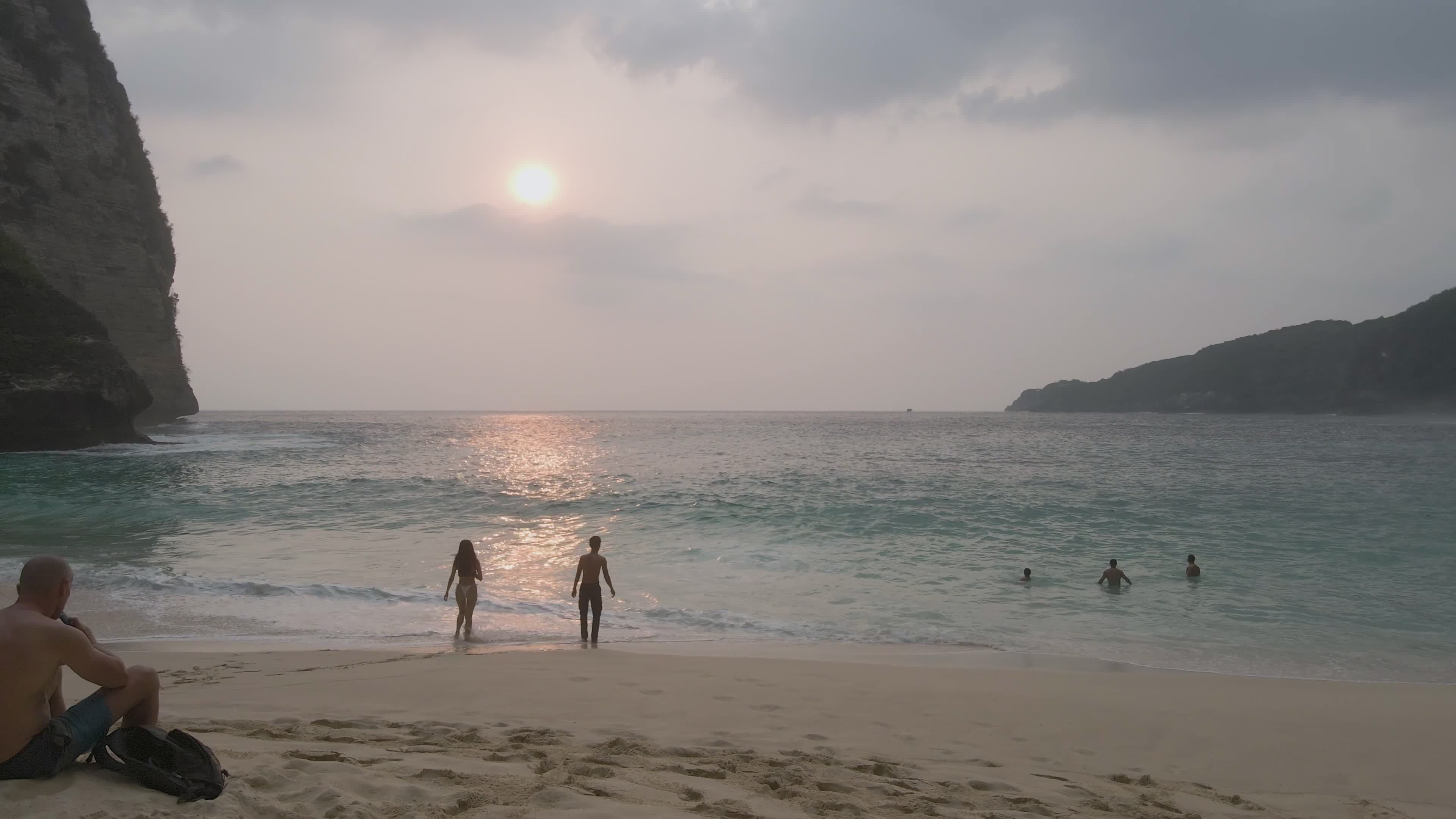 Sunset Beach Scene with People in Nusa Penida Free Stock Video Footage ...
