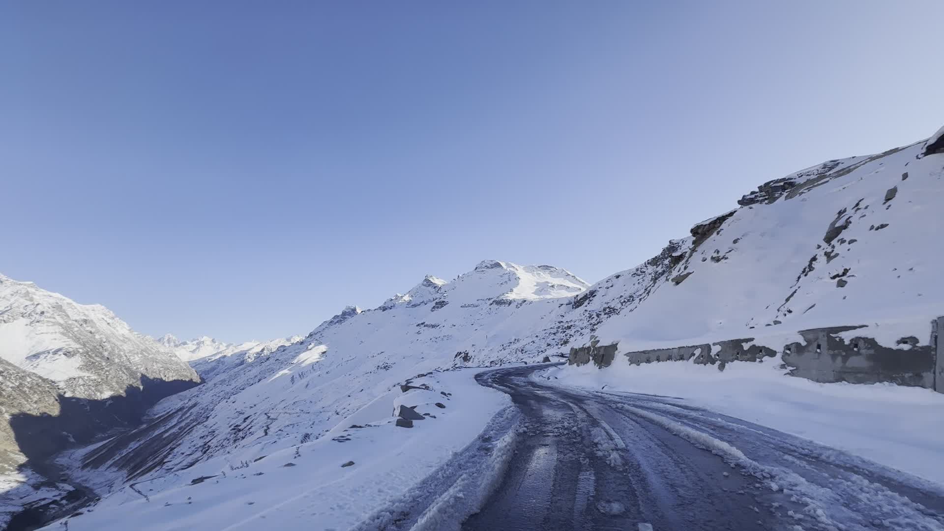 Scenic Winter Drive Through Snowy Mountain Pass Free Stock Video ...