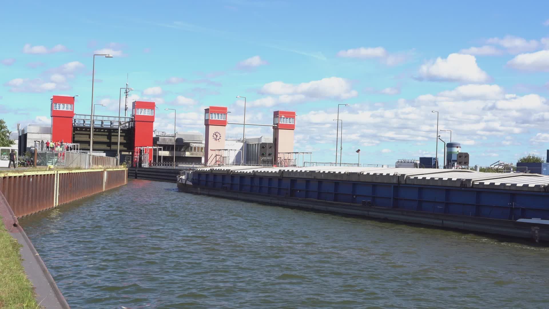Red Towered Ship Lock on Canal in Germany Free Stock Video Footage ...