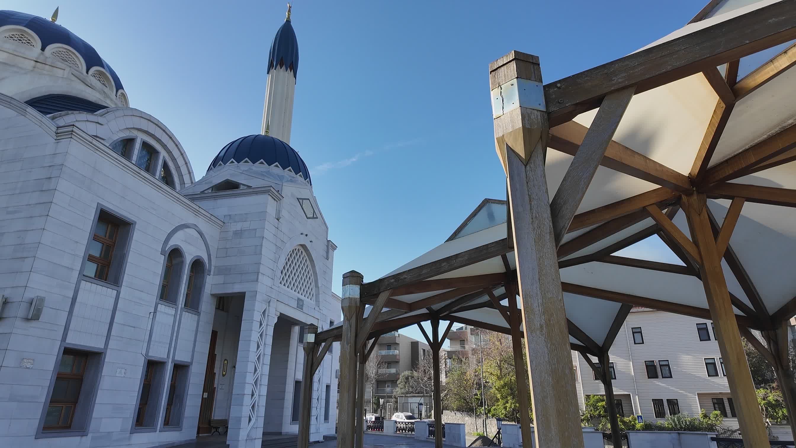 Modern Mosque Architecture with Blue Domes Free Stock Video Footage ...