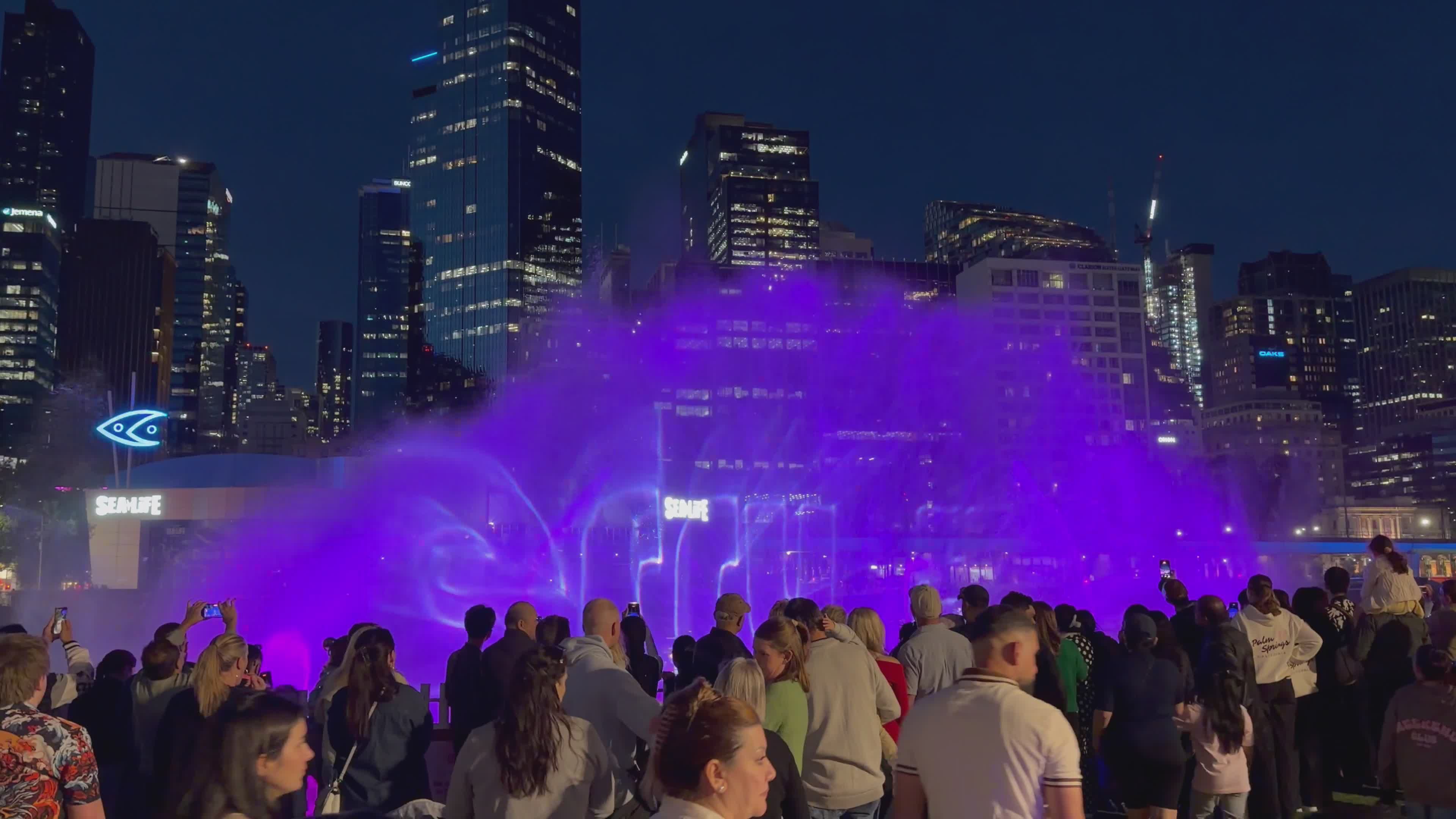 Vibrant Night Water Show on City Skyline Free Stock Video Footage ...