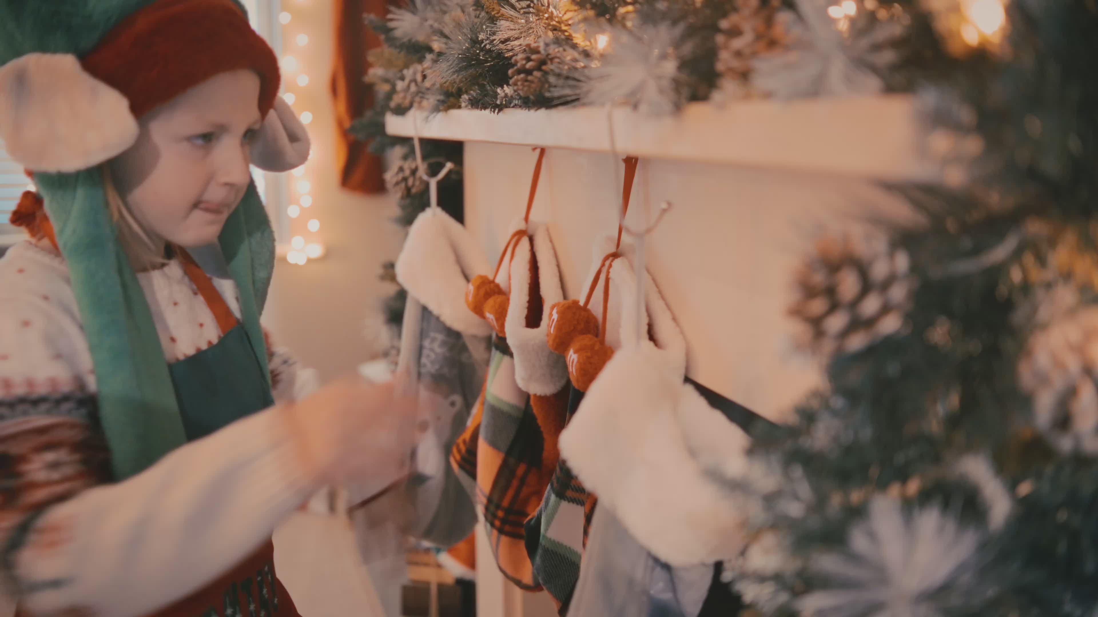 Child Hanging Christmas Stockings by Fireplace Free Stock Video Footage ...