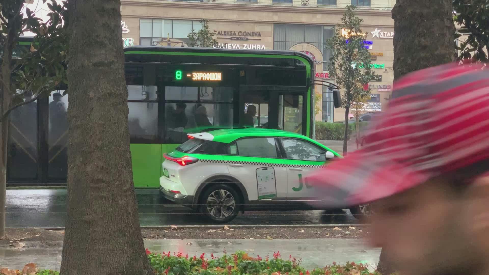 Urban Street with Passing Taxi and Bus Free Stock Video Footage, Royalty-Free 4K & HD Video Clip