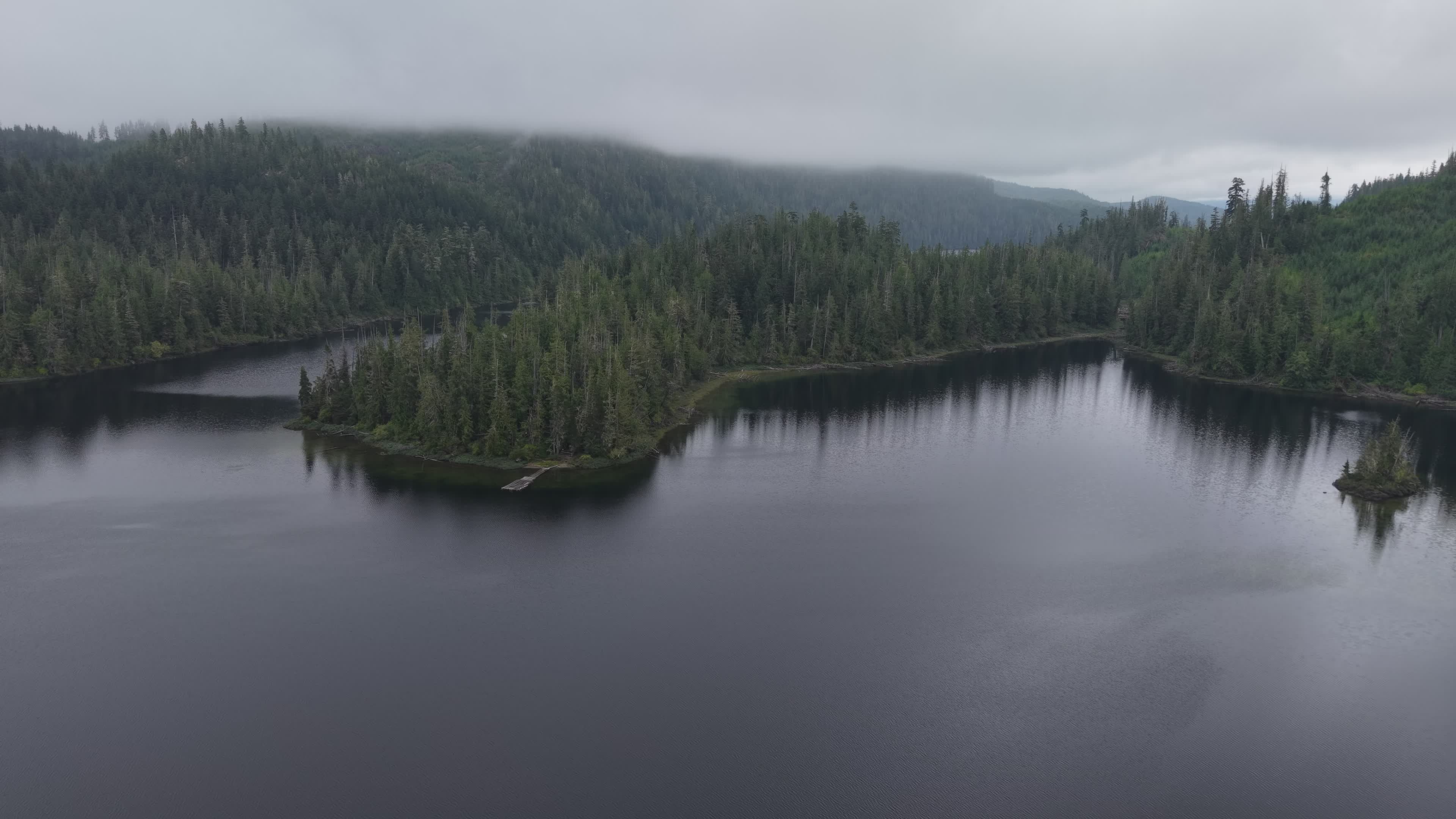 Serene Aerial View of Foggy Forested Lake Free Stock Video Footage ...