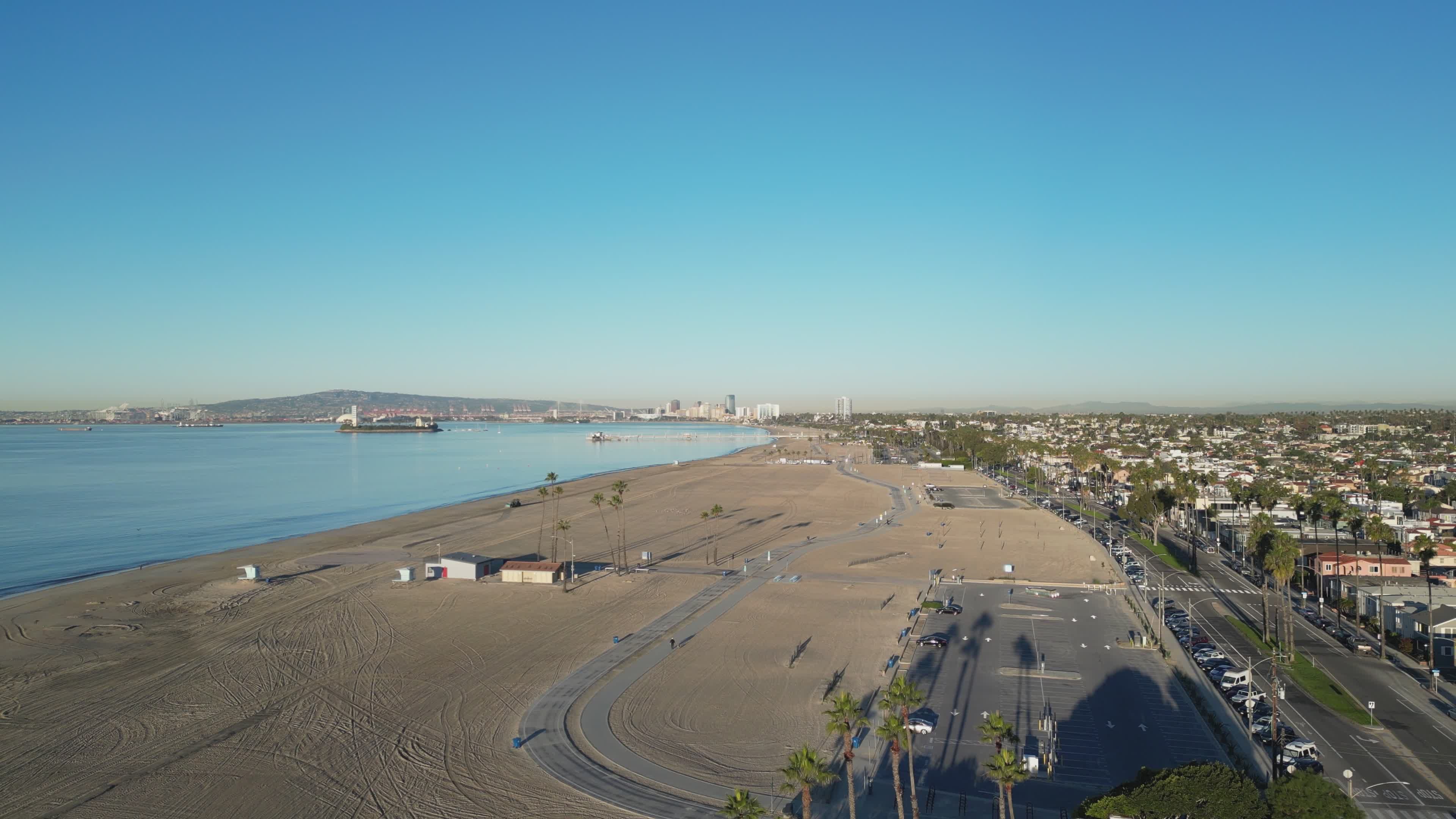 Aerial View of Long Beach Coastline at Sunrise Free Stock Video Footage ...