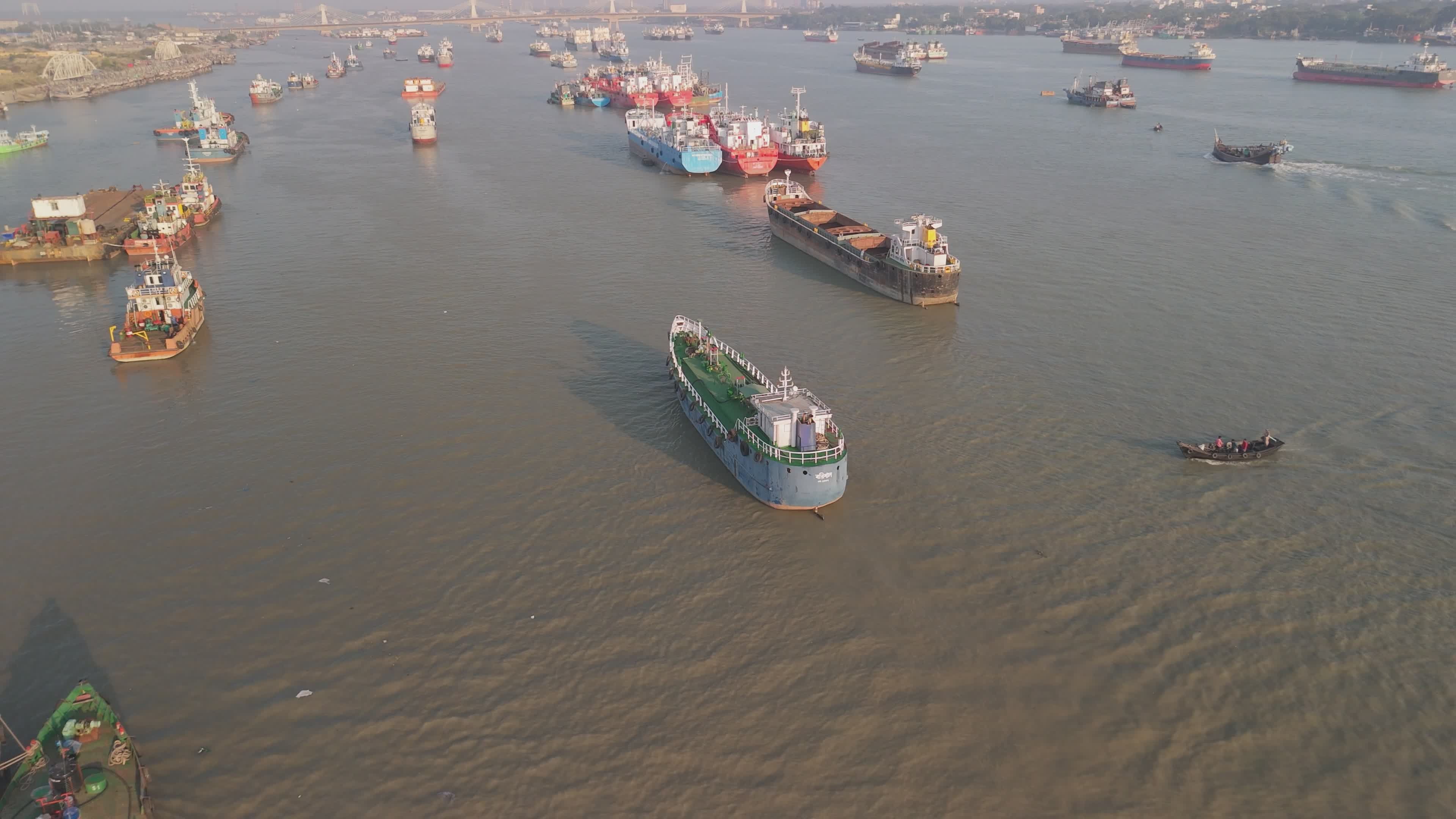 Aerial View of Busy Harbor with Cargo Ships Free Stock Video Footage ...