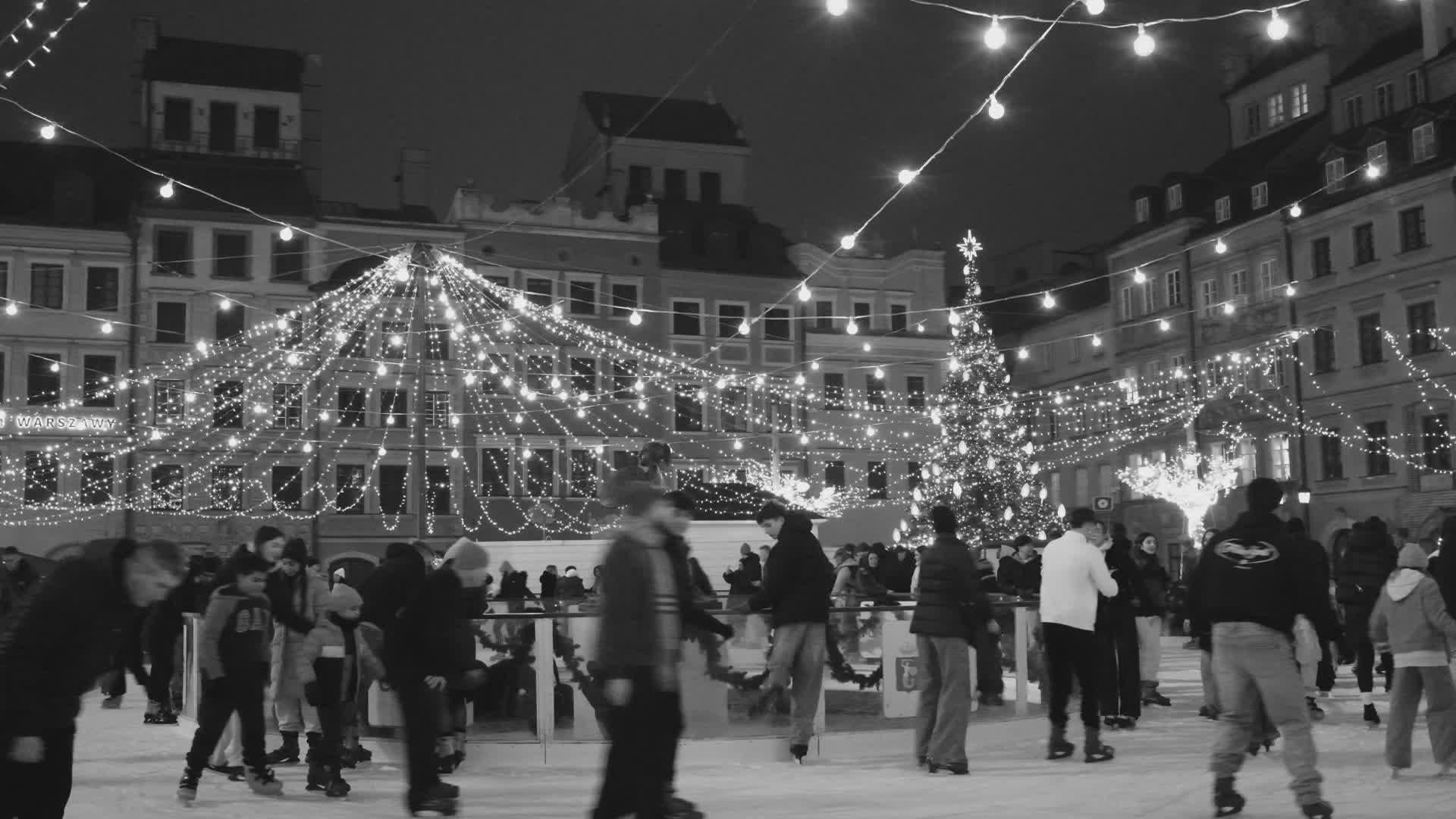 Festive Ice Rink in City Square at Night Free Stock Video Footage ...