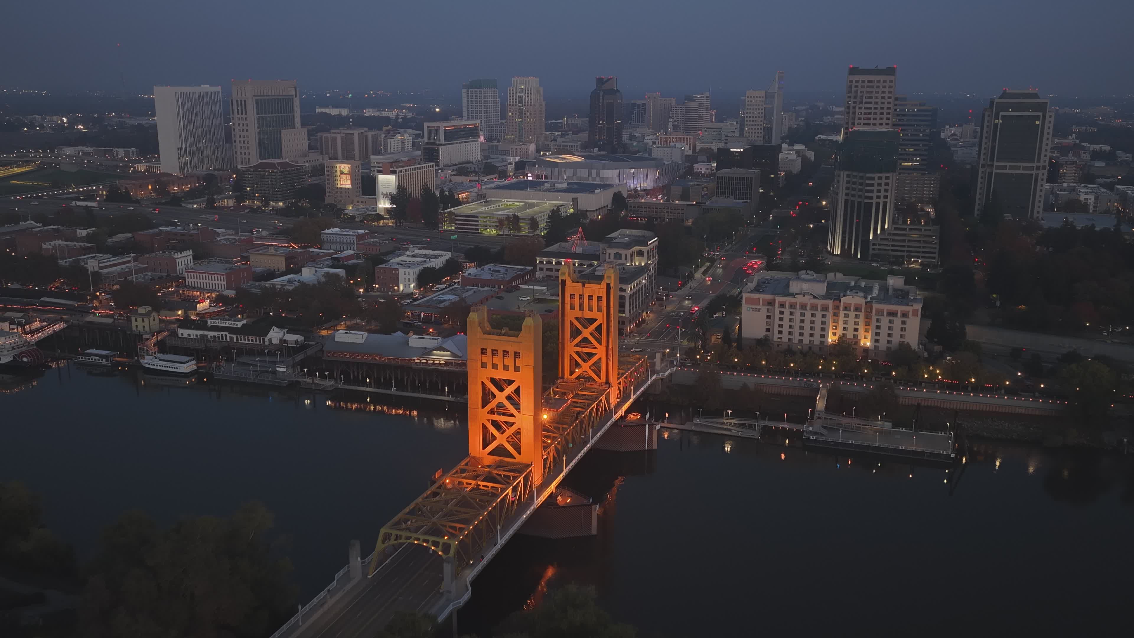 Aerial View of Sacramento's Iconic Tower Bridge Free Stock Video ...