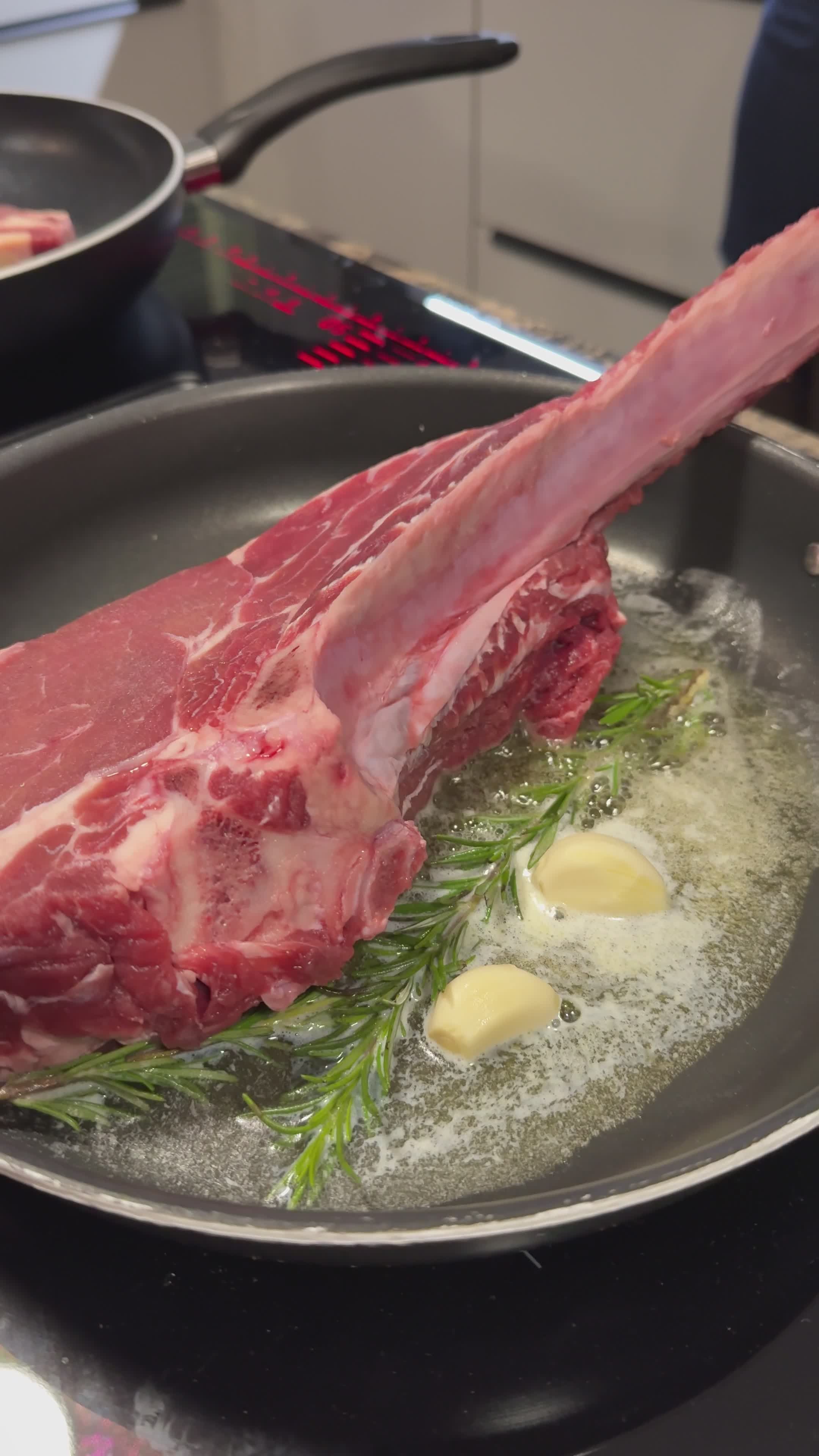 Sizzling Tomahawk Steak Cooking in Pan Free Stock Video Footage ...
