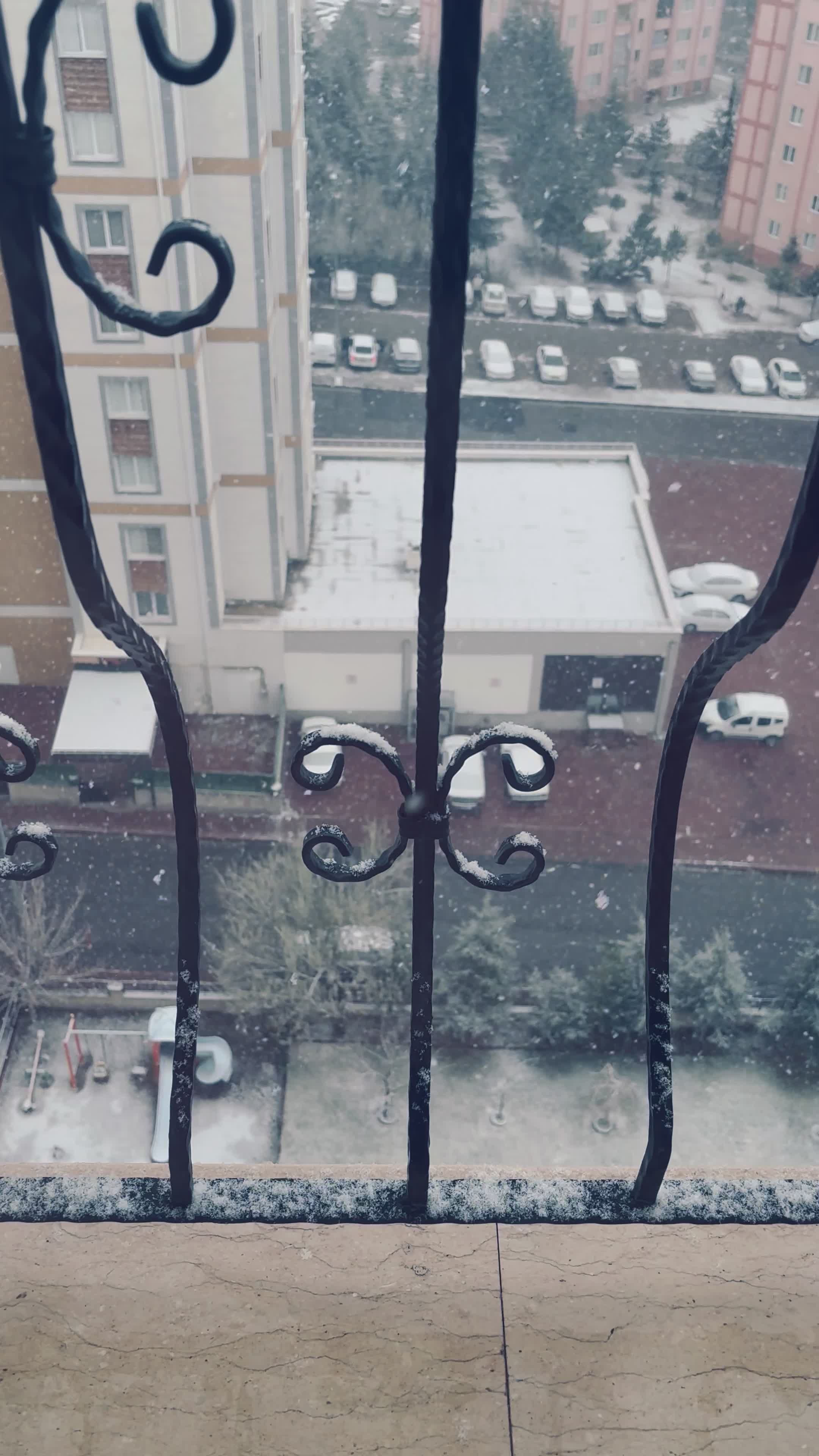 Snow Falling on City Street from Balcony View Free Stock Video Footage ...