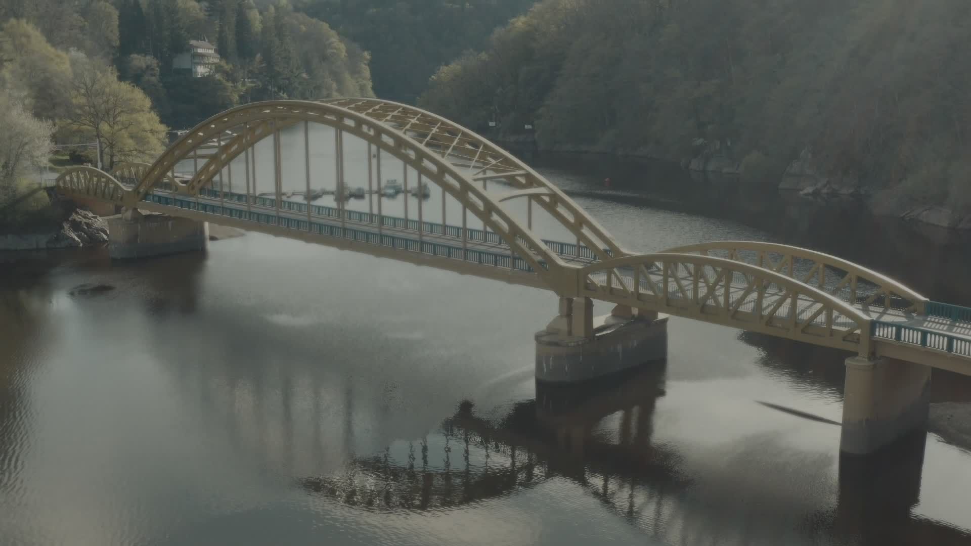 Scenic Aerial View of Arch Bridge Over River Free Stock Video Footage ...