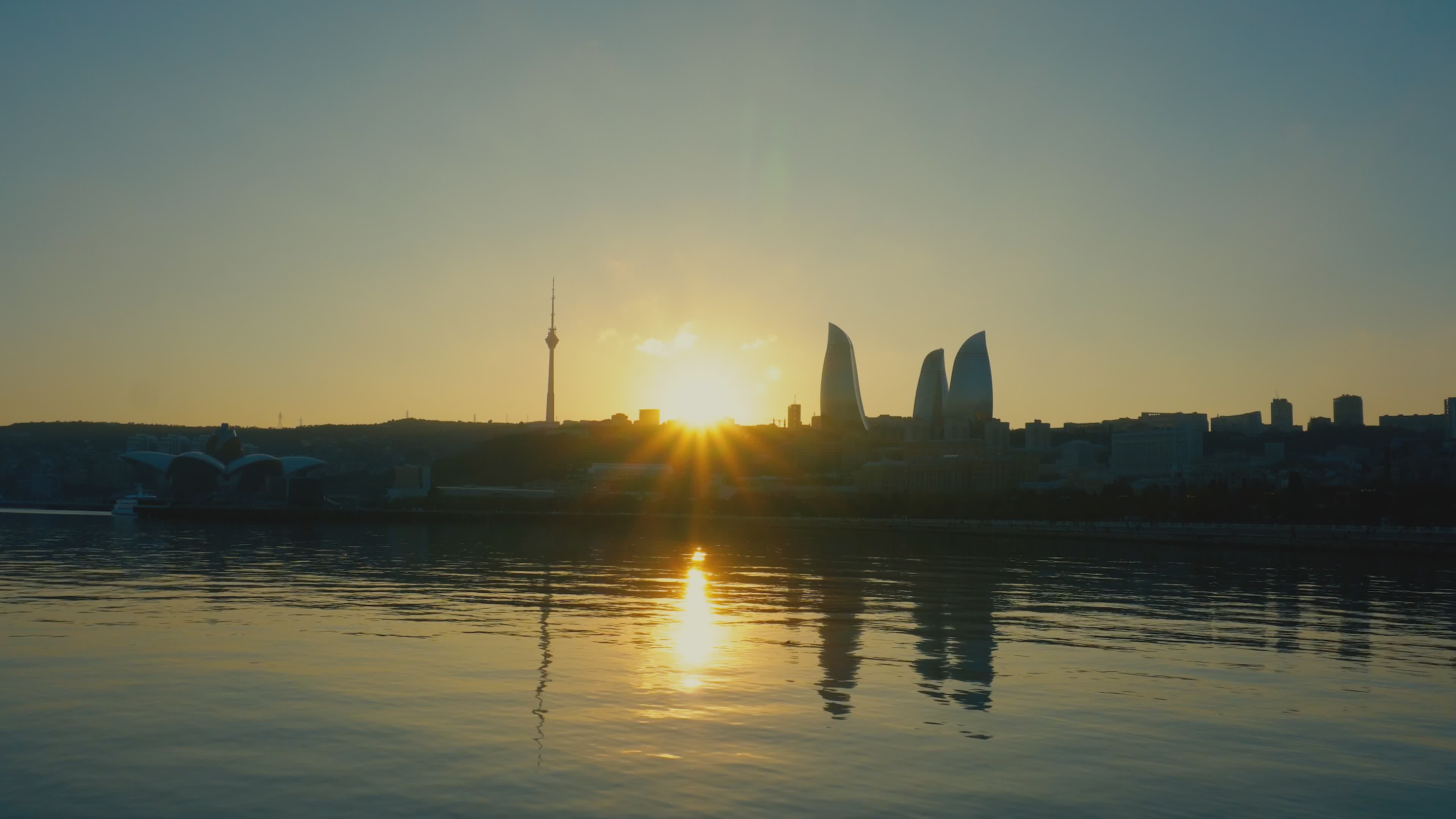 Baku Skyline Sunset over Caspian Sea Free Stock Video Footage, Royalty ...