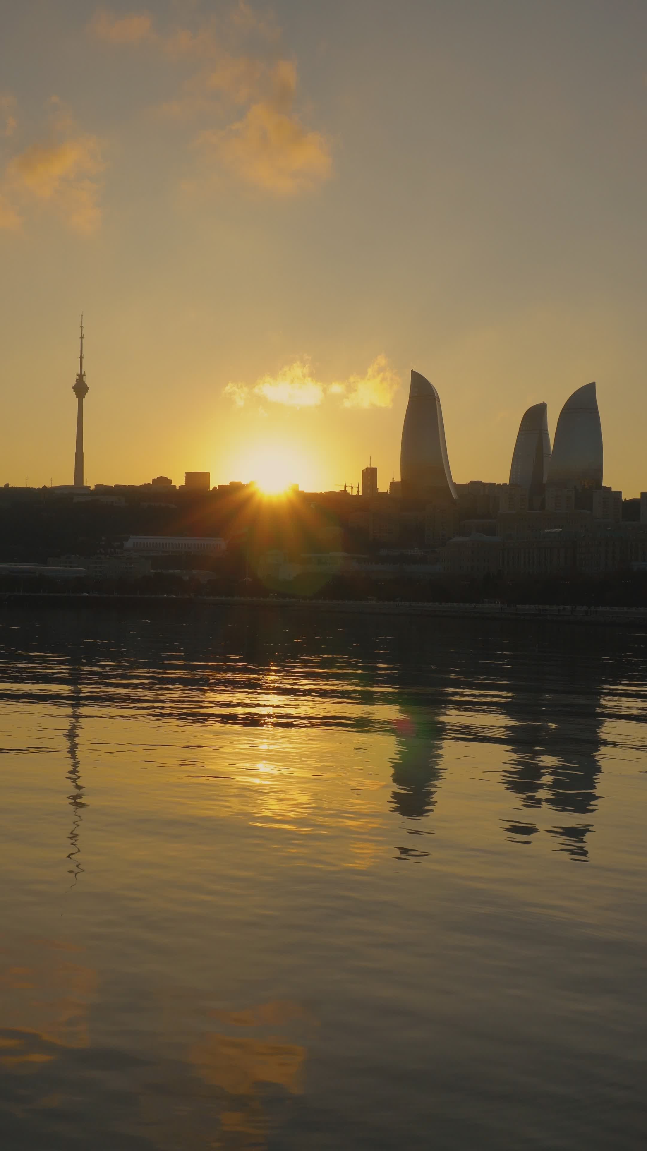 Sunset over Baku City Skyline Reflections Free Stock Video Footage ...
