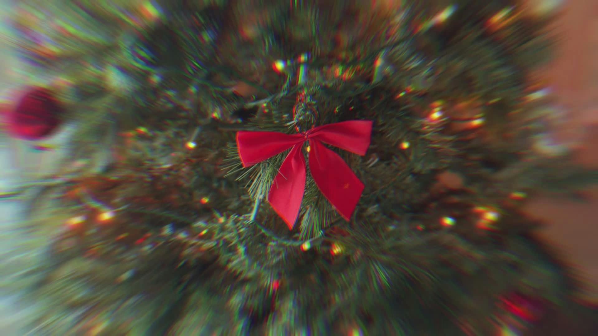 Festive Christmas Tree with Red Ribbon Close-up Free Stock Video ...