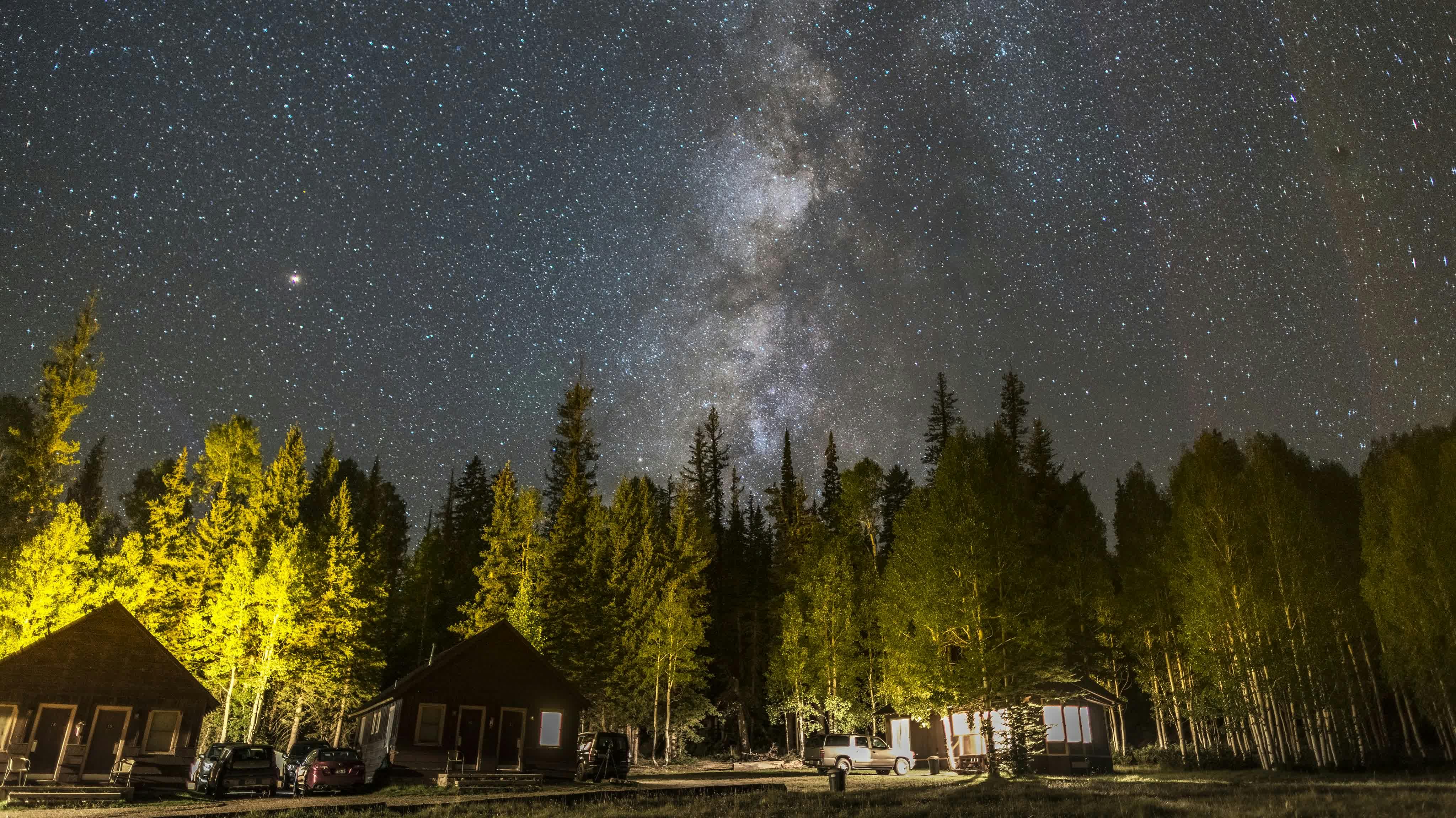 Stunning Milky Way Over Forest Cabins at Night Free Stock Video Footage ...