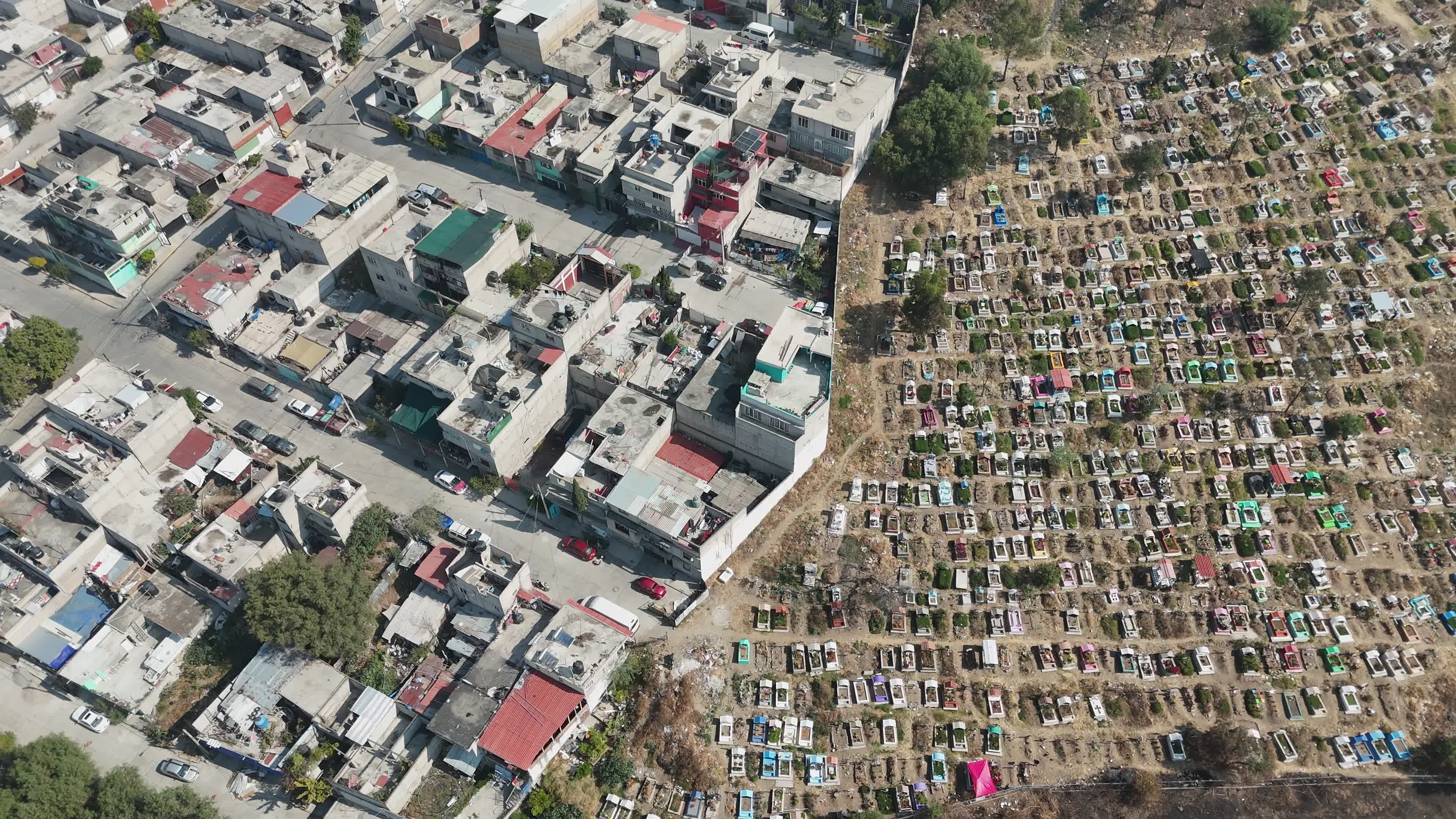 Aerial View of Urban Neighborhood and Cemetery Free Stock Video Footage ...