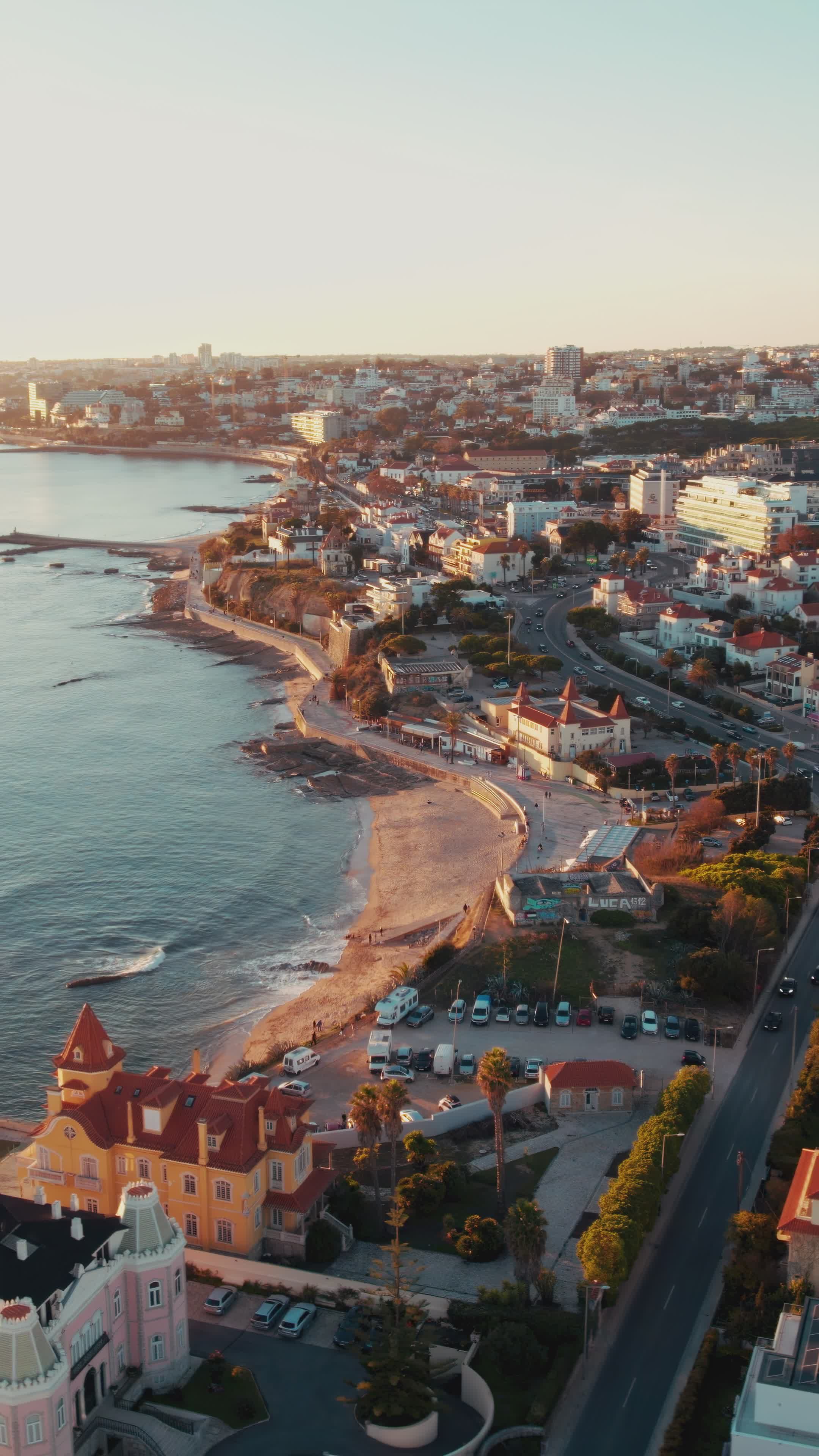 Sunset Aerial View of Cascais Coastline Free Stock Video Footage ...