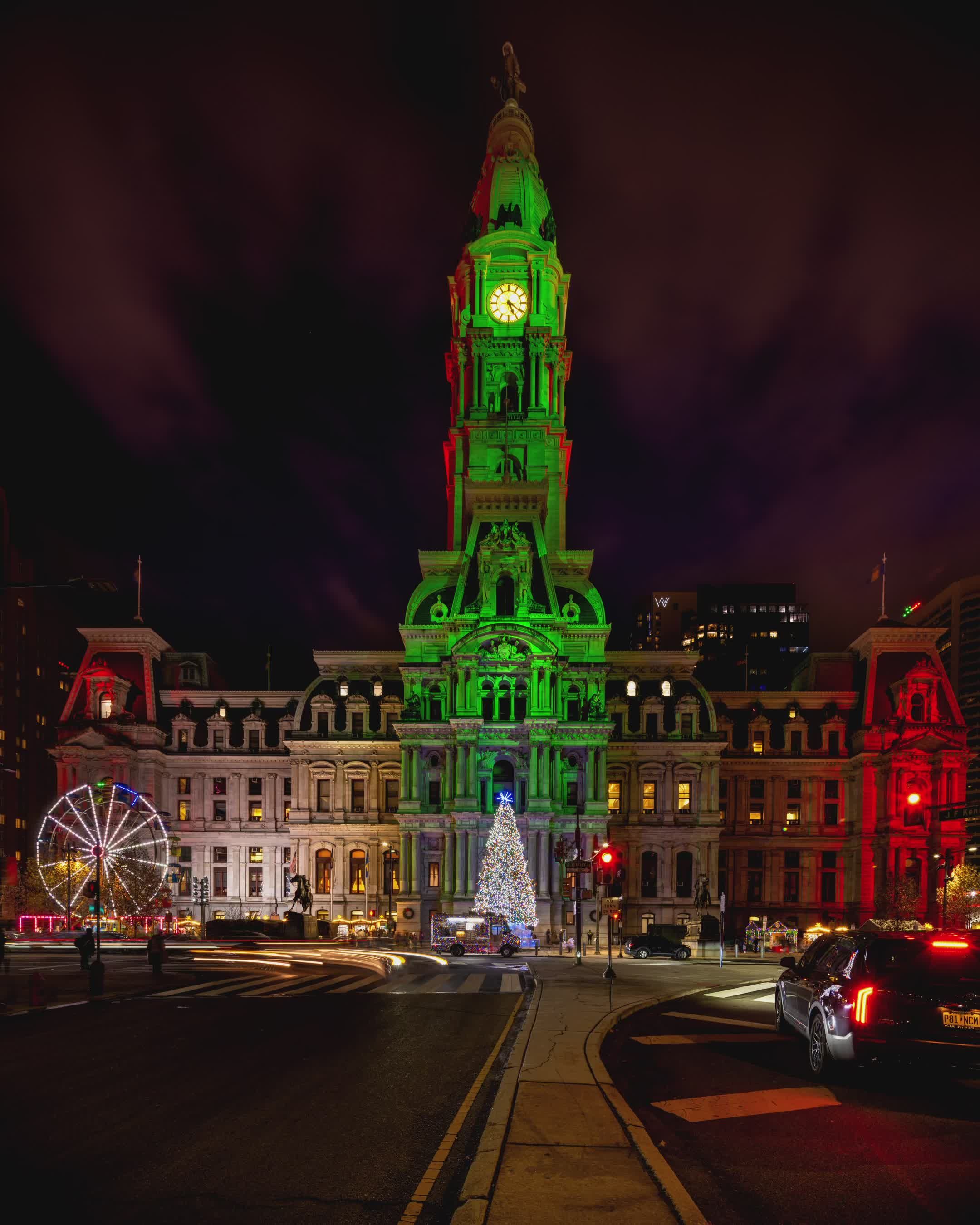 Philadelphia City Hall with Christmas Lights Free Stock Video Footage ...