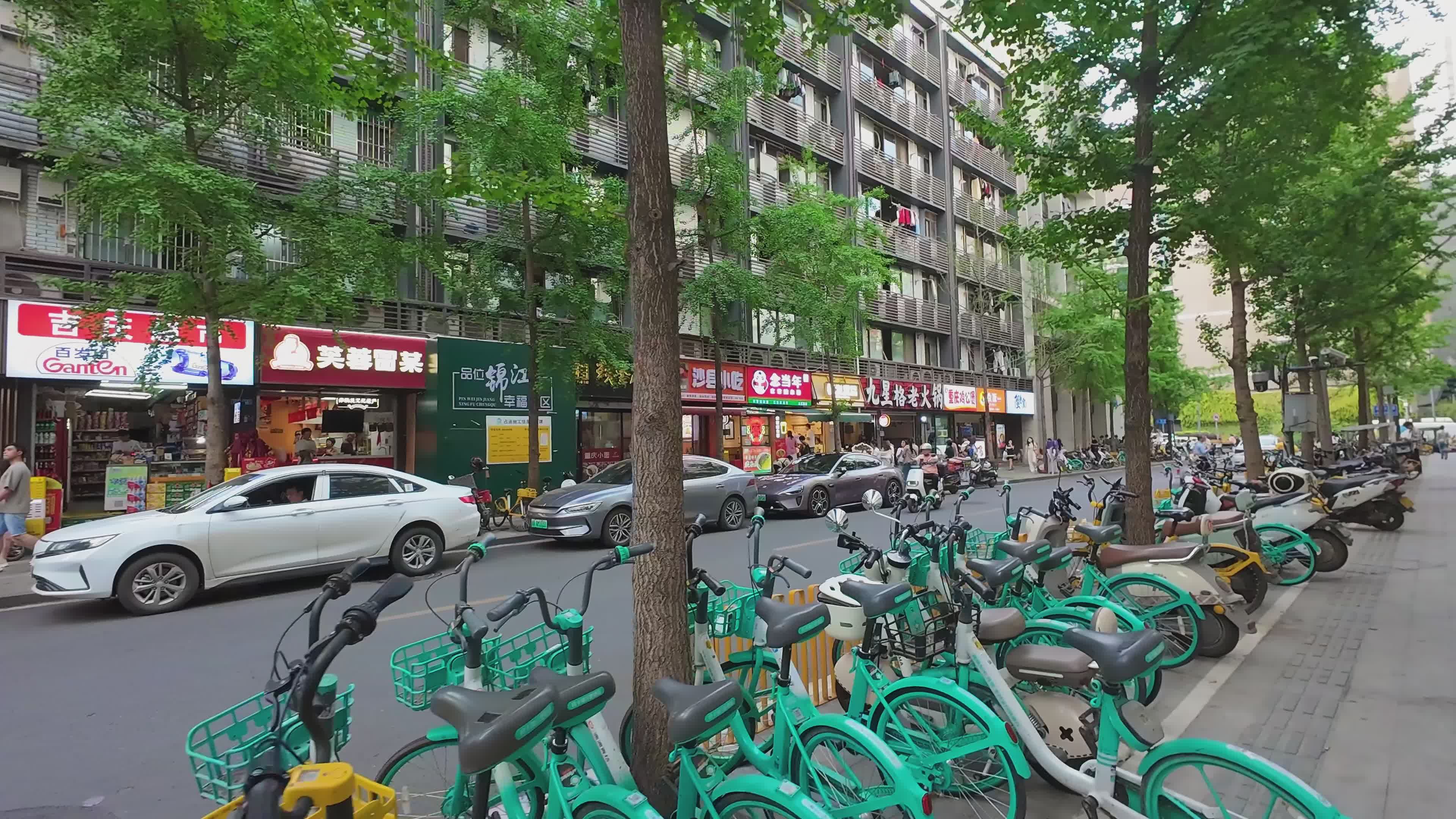 Chengdu City Street with Bikes and Shops Free Stock Video Footage ...