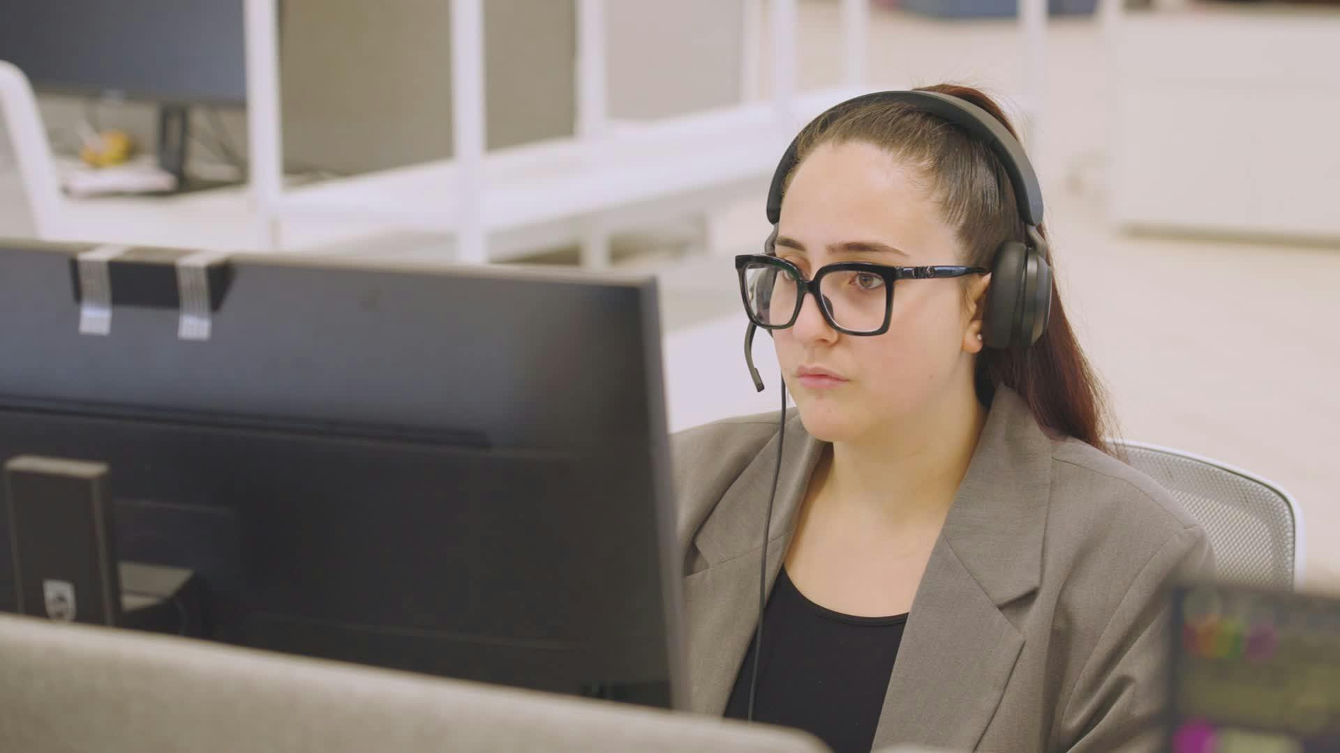 Focused Customer Service Representative in Office Free Stock Video ...