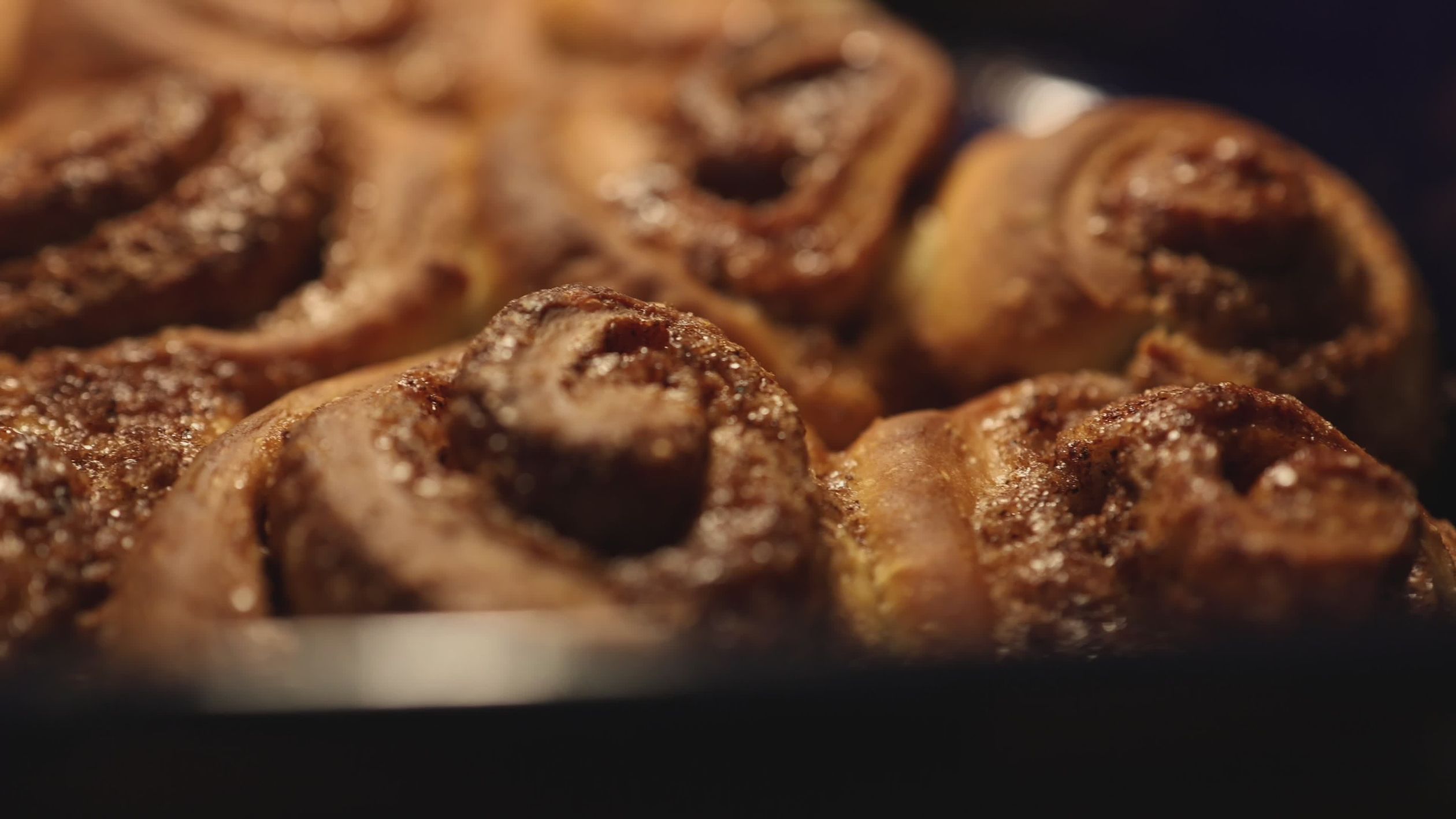 Delicious Close-Up of Freshly Baked Cinnamon Rolls Free Stock Video ...