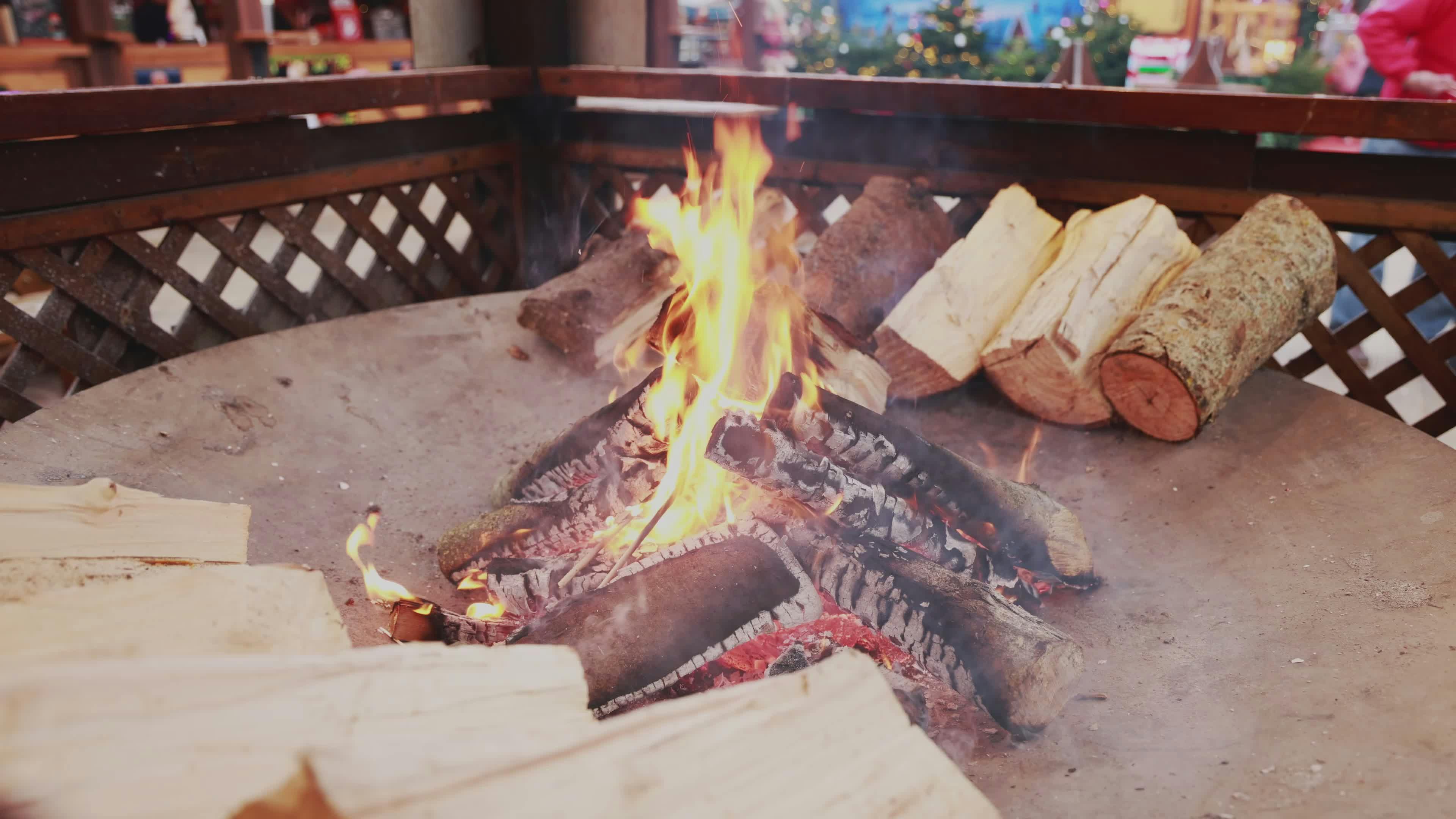 Cozy Outdoor Fire Pit with Wooden Logs Free Stock Video Footage ...