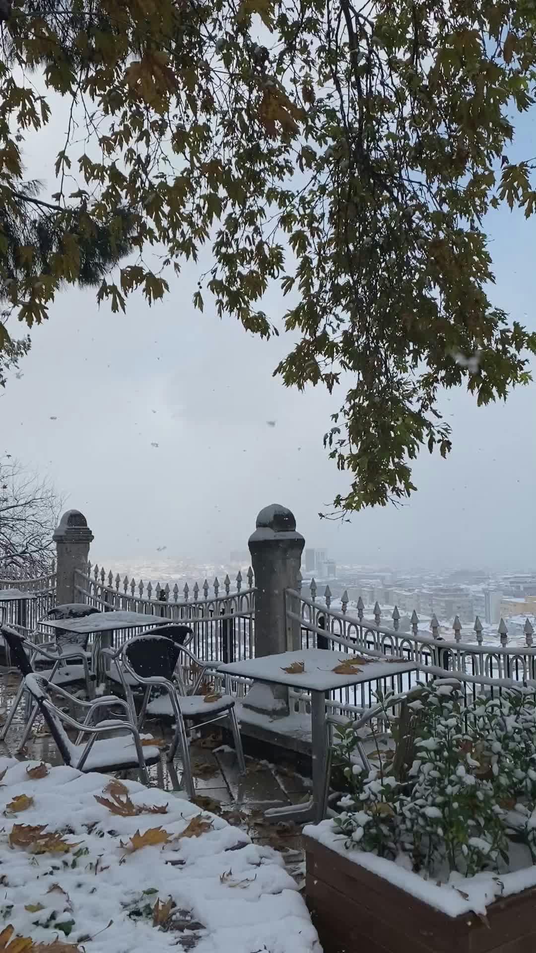 Snowy Outdoor Cafe with Scenic City View Free Stock Video Footage ...