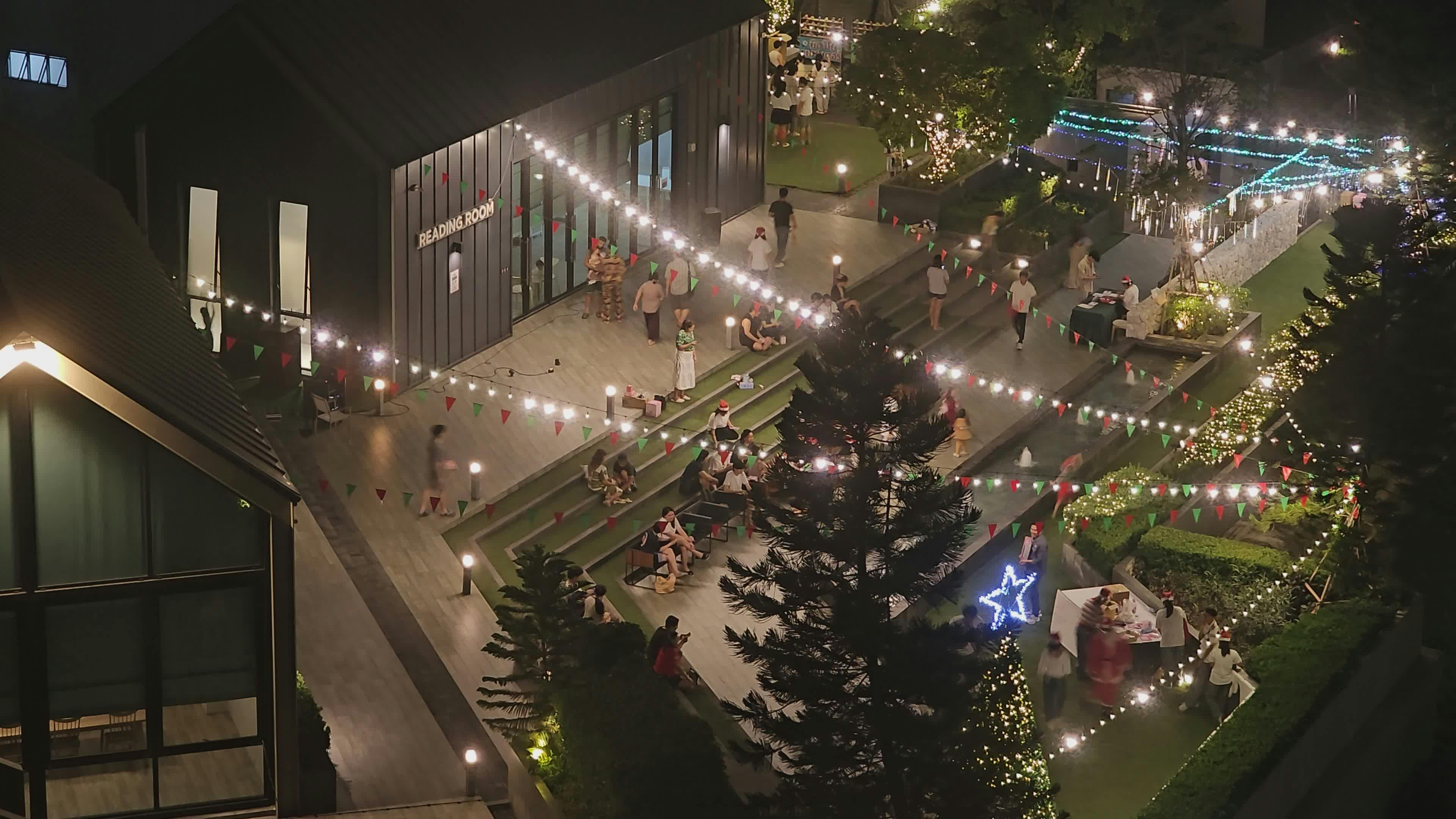 Nighttime Outdoor Gathering with Festive Lights Free Stock Video ...