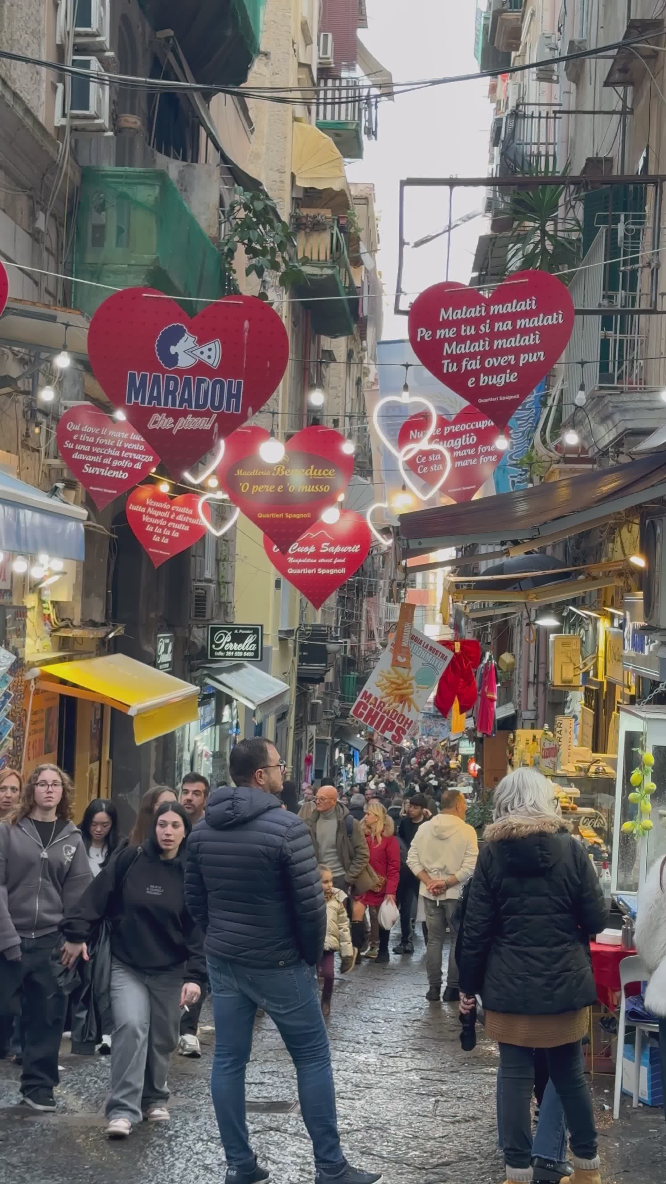 Bustling Street in Naples with Heart Decorations Free Stock Video ...