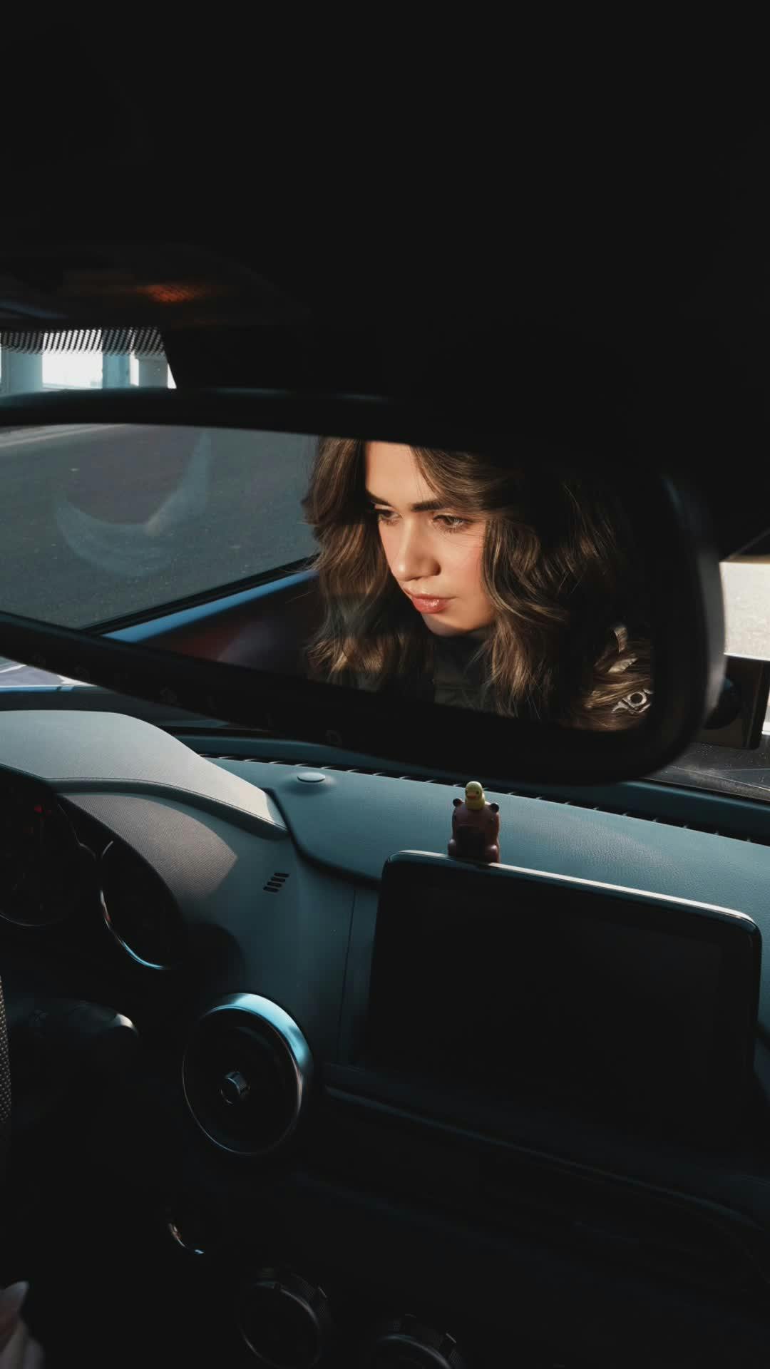 Thoughtful Woman Driving in Car Rearview Mirror Free Stock Video ...