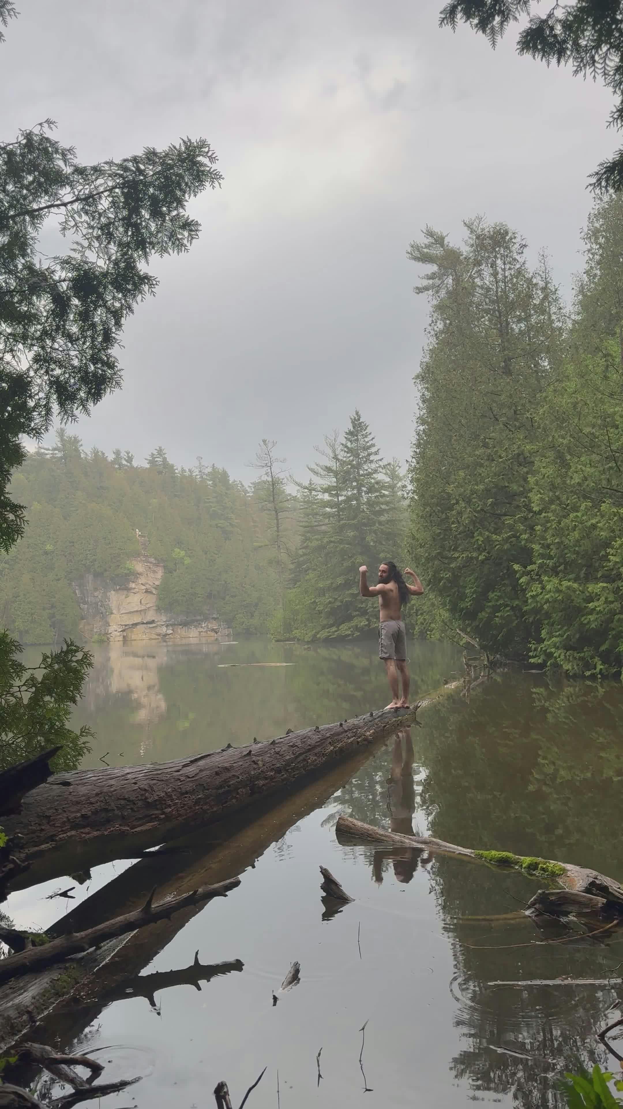 Nature Adventure: Balancing on a Log over Water Free Stock Video ...