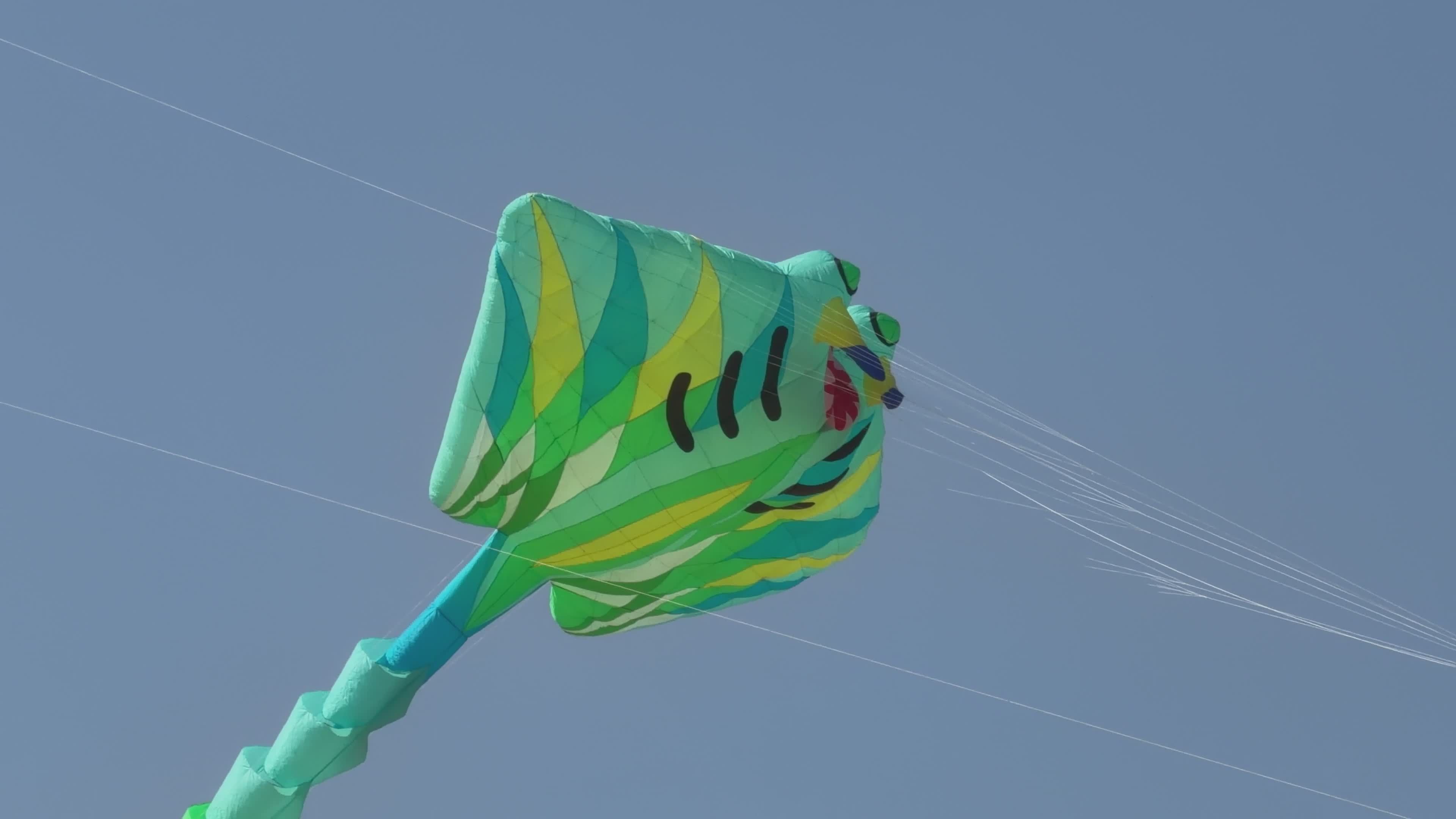 Colorful Kite Flying in Clear Blue Sky Free Stock Video Footage ...