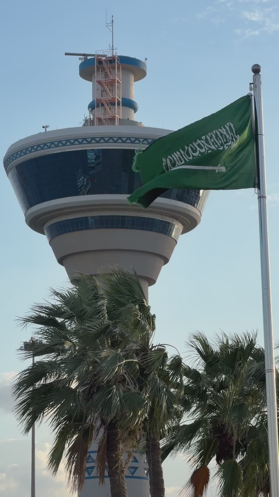 Saudi Arabia Tower and Flag with Palm Trees Free Stock Video Footage ...