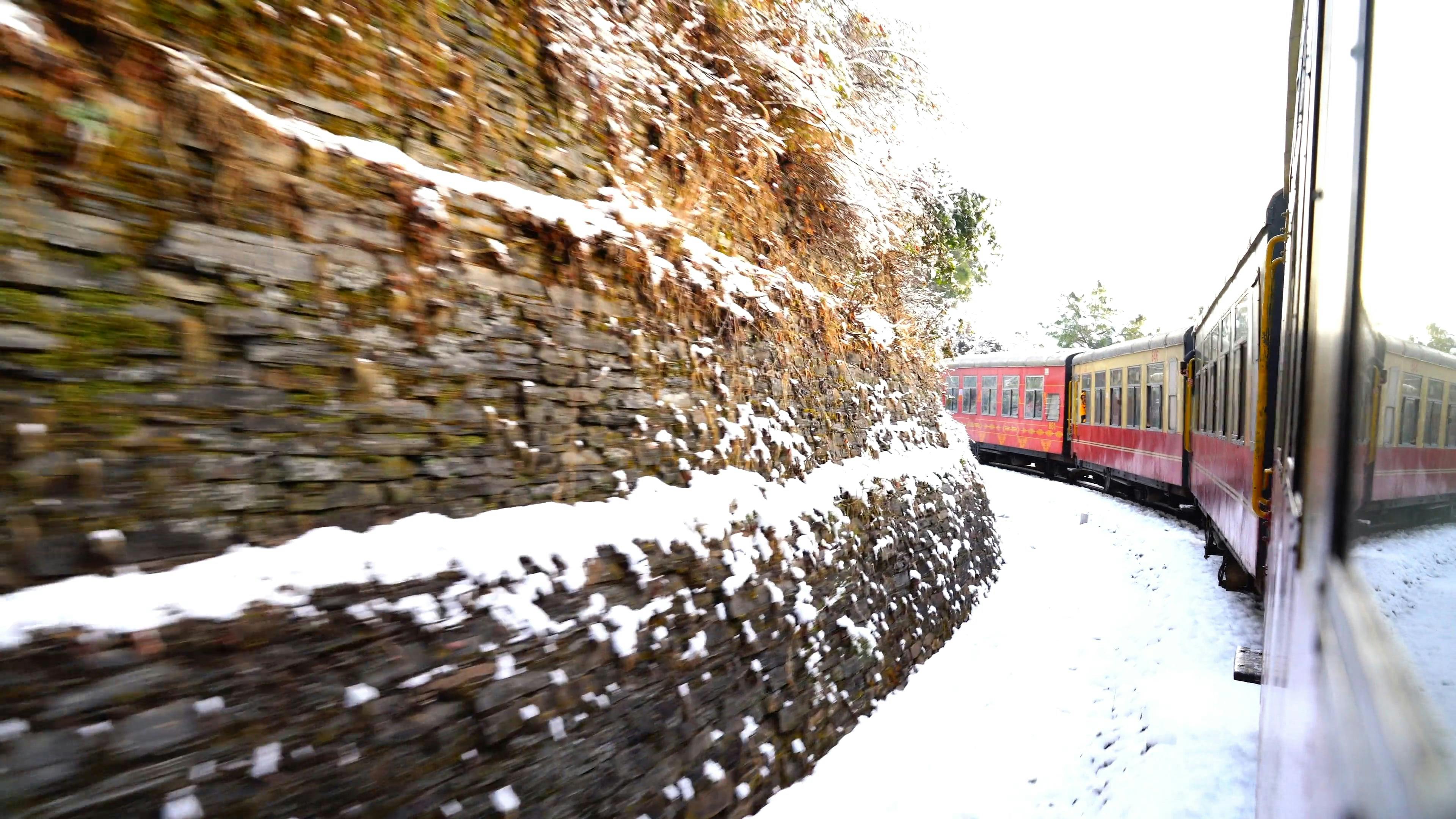 Pedestal Footage Of Train Traveling On The Icy Trails Free Stock Video ...