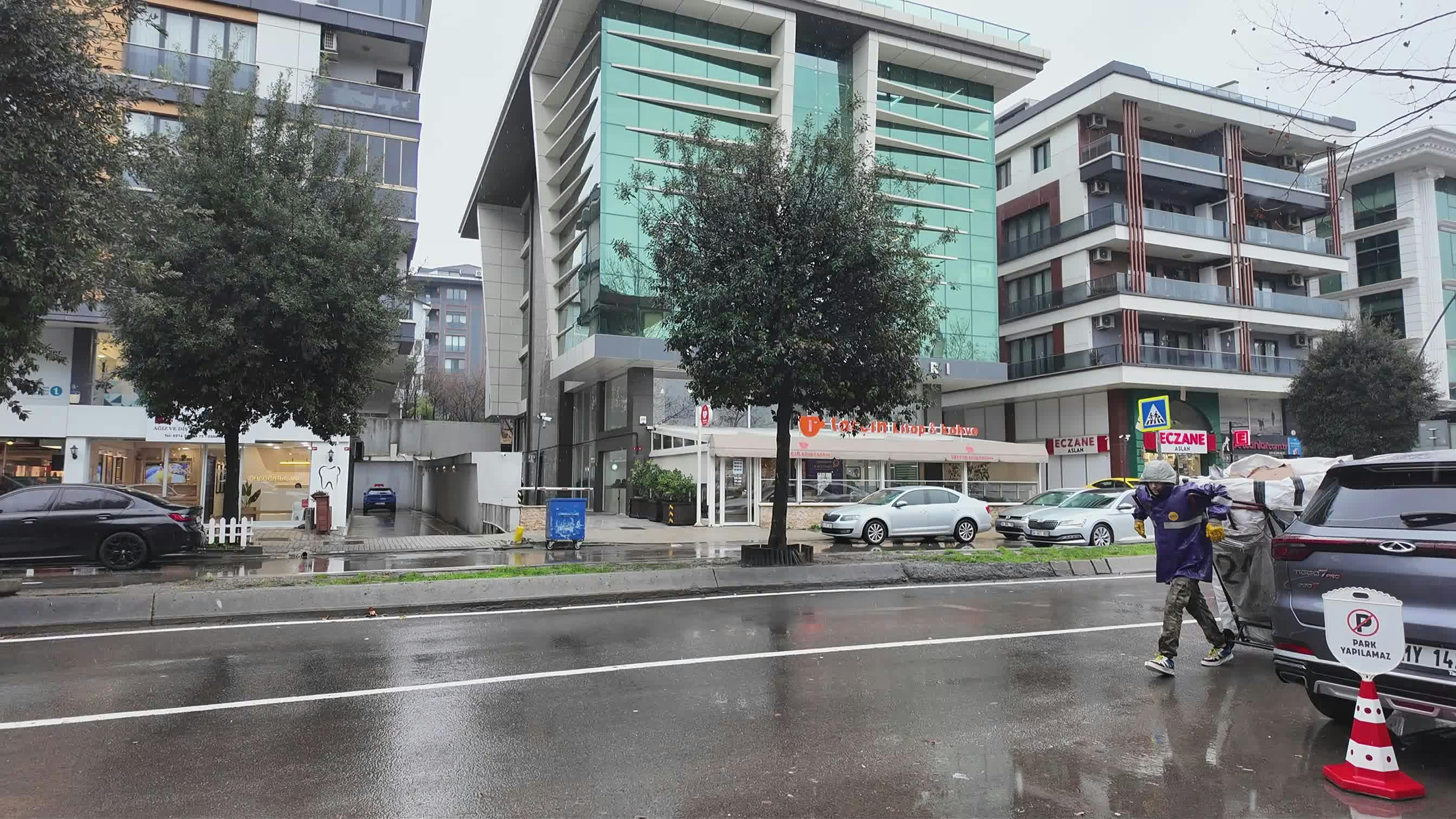 Urban Street Scene with Pedestrian in Rain Free Stock Video Footage ...