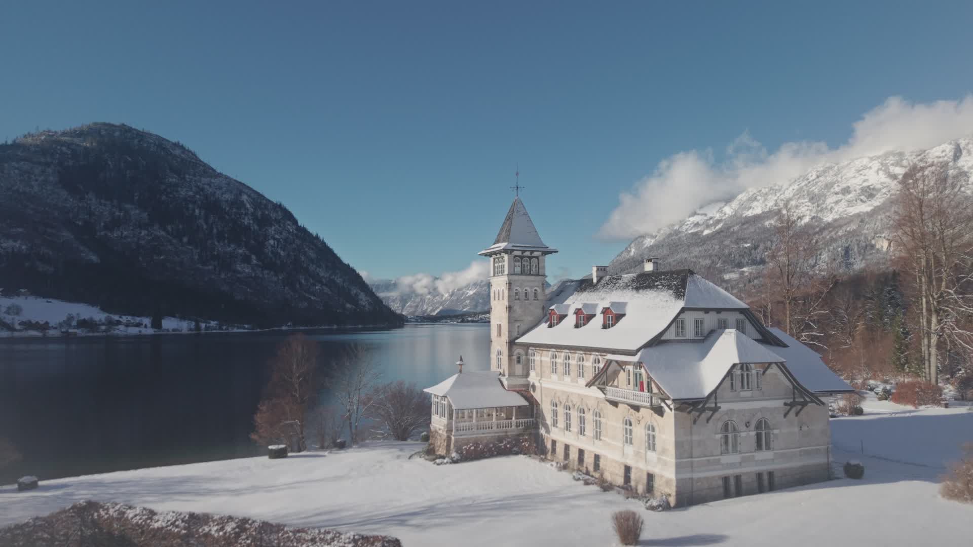 Serene Alpine Mansion by Snowy Lake Free Stock Video Footage, Royalty ...