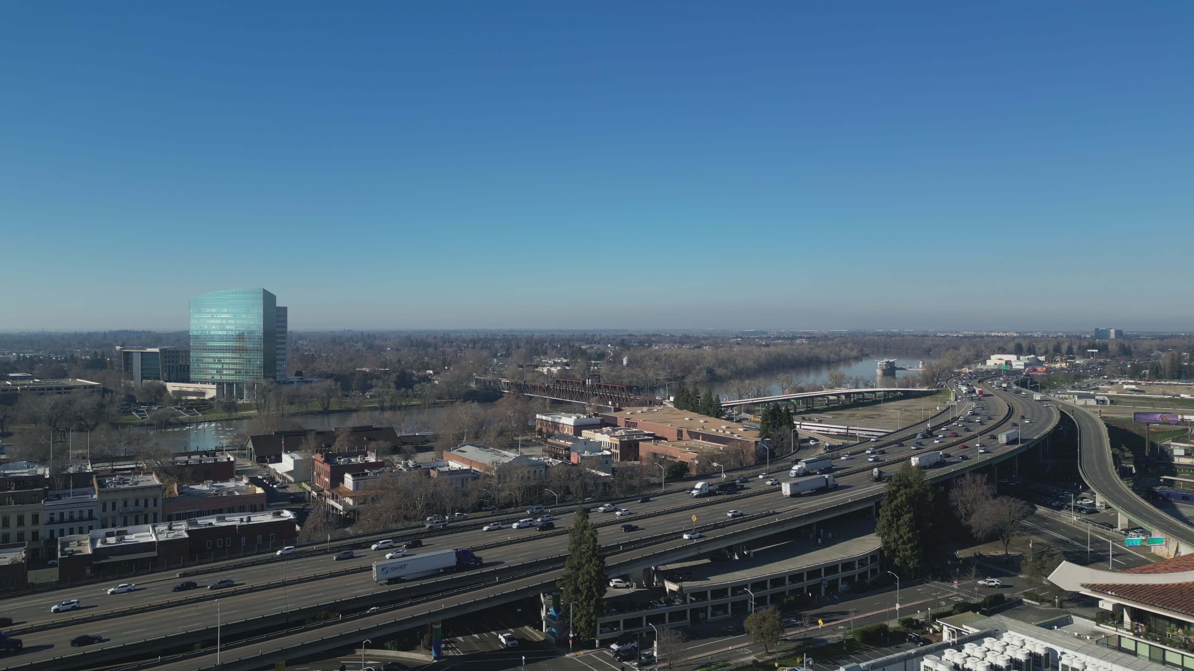 Aerial View of Urban Highway and Skyline Free Stock Video Footage ...
