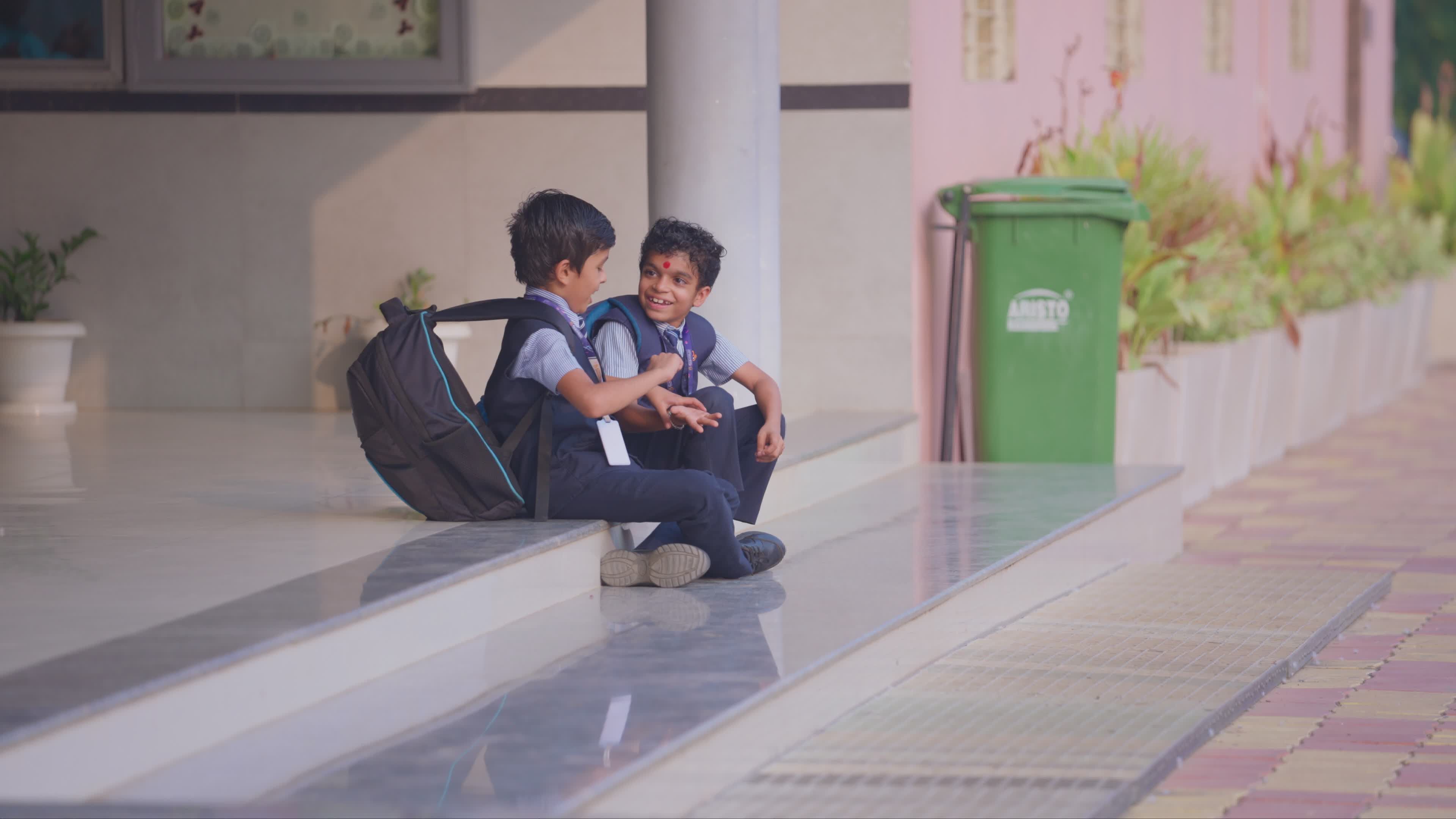 Two Boys in Uniform Chatting on School Steps Free Stock Video Footage ...