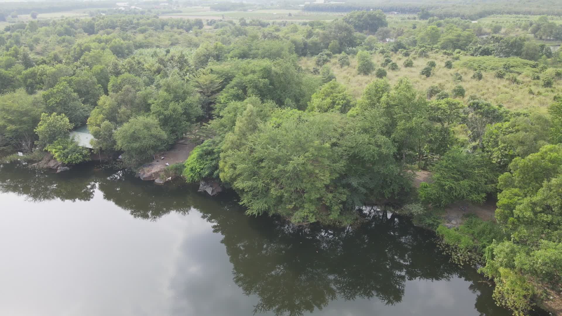 Aerial View of Lush Green Riverbank Landscape Free Stock Video Footage ...