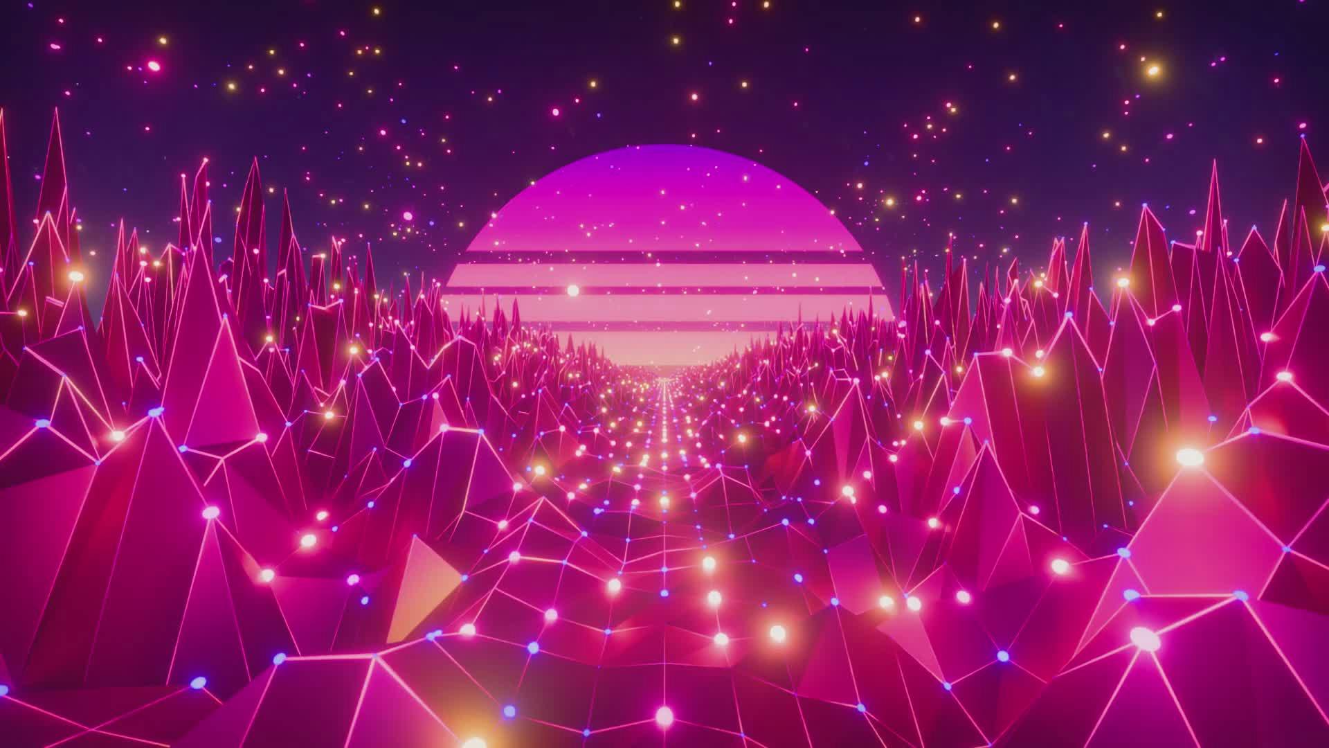 Vibrant Neon Landscape with Digital Sunset Free Stock Video Footage ...