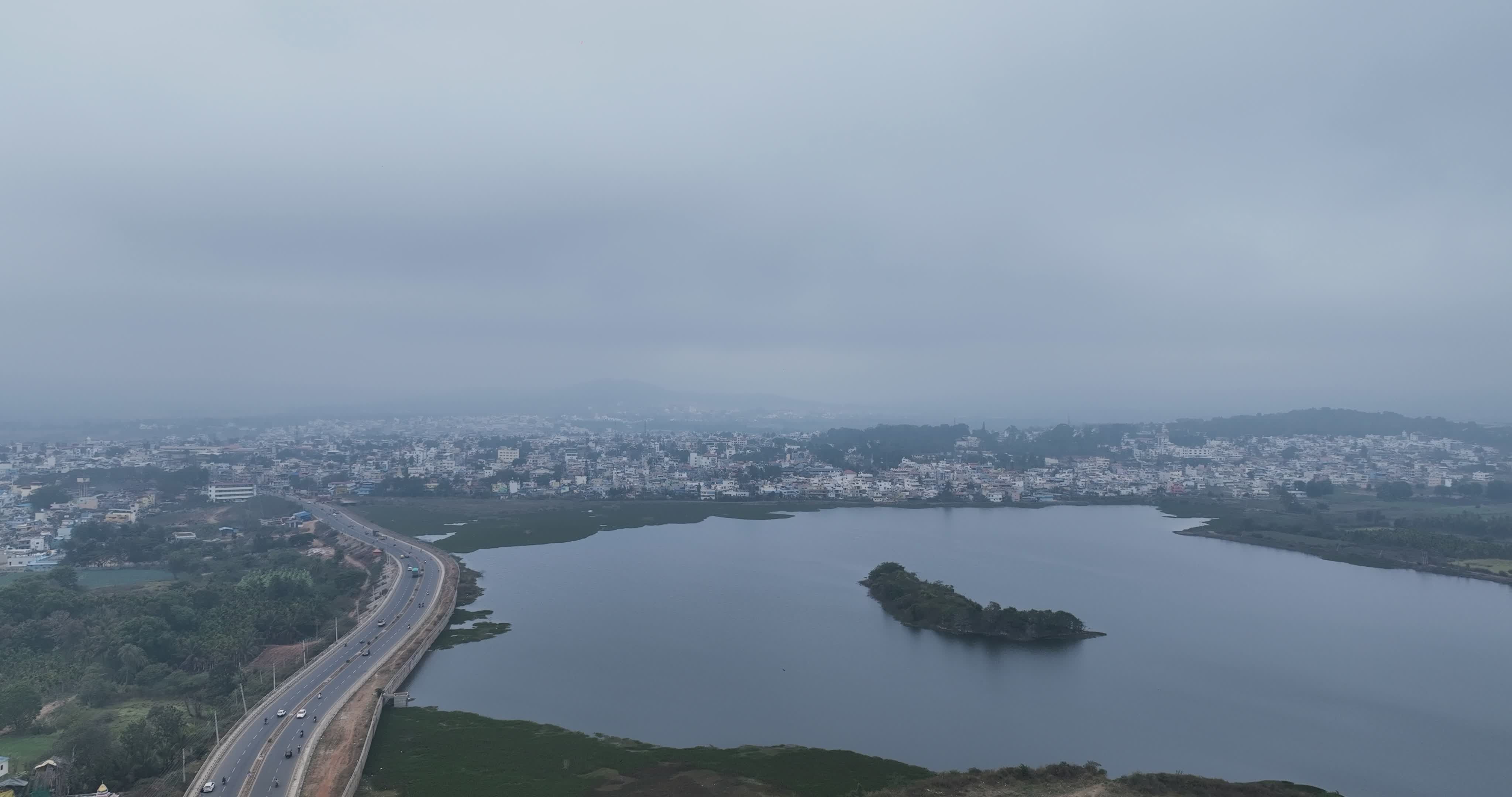 Aerial View of Urban Lake and Highway Free Stock Video Footage, Royalty ...