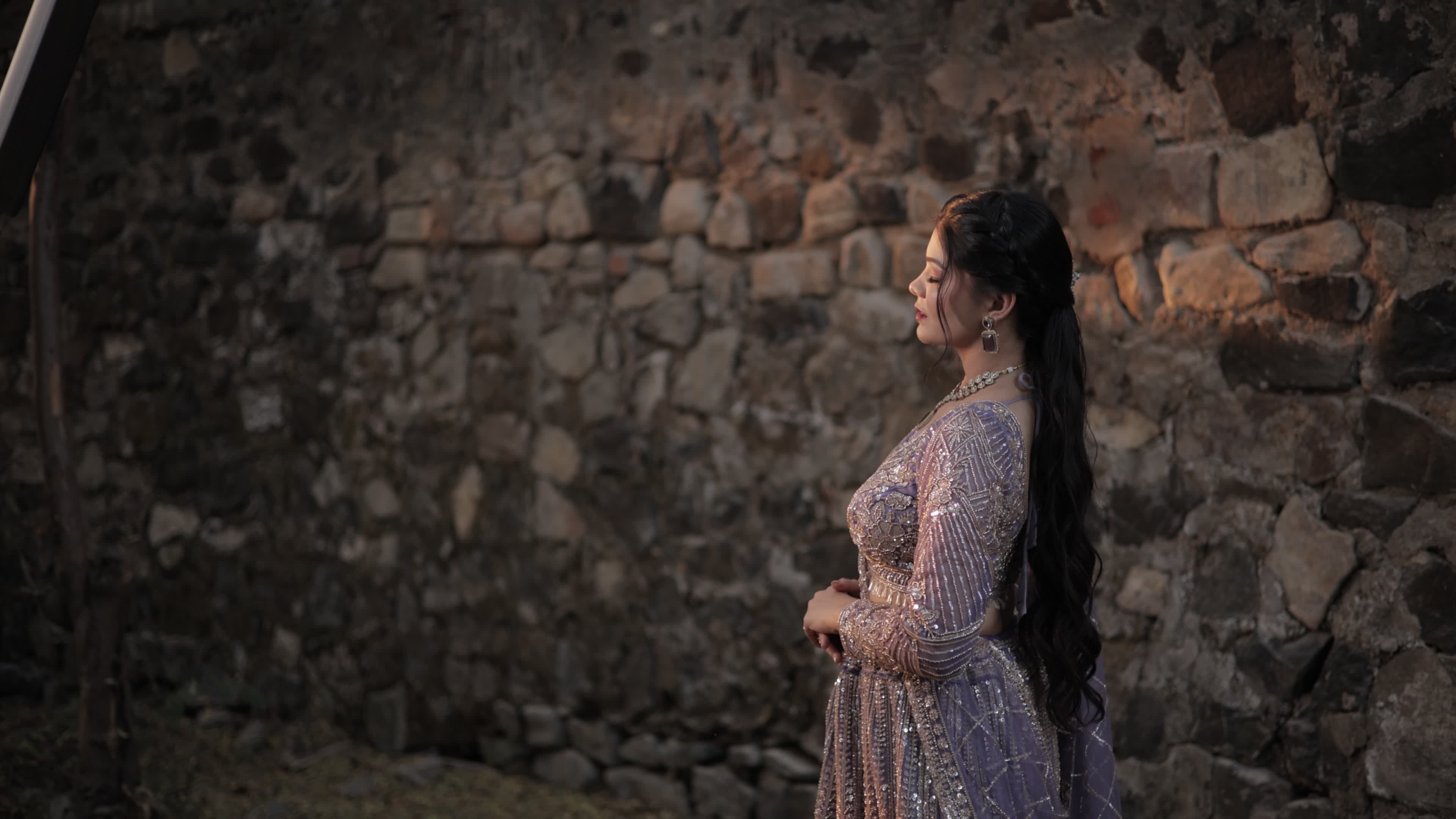 Elegant Woman Dancing by Historic Stone Wall Free Stock Video Footage ...