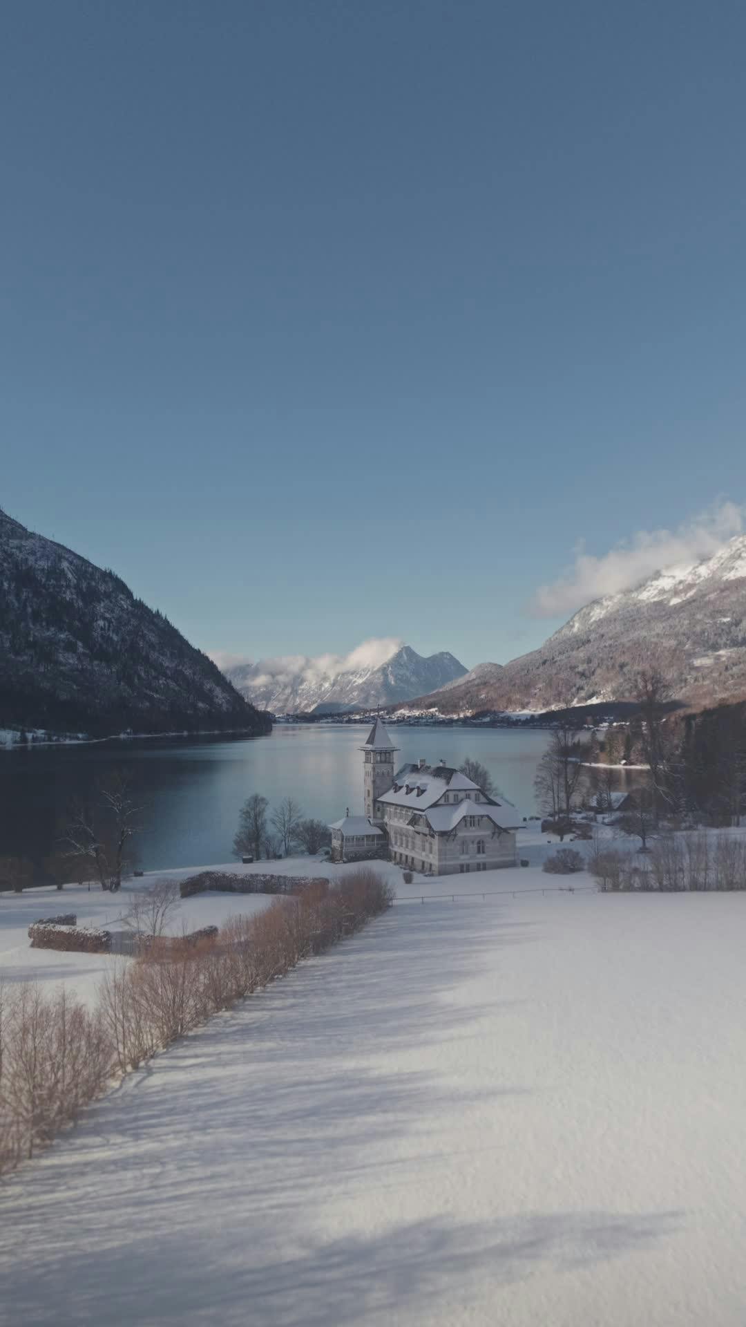 Charming Snowy Lake Mansion in Winter Wonderland Free Stock Video ...