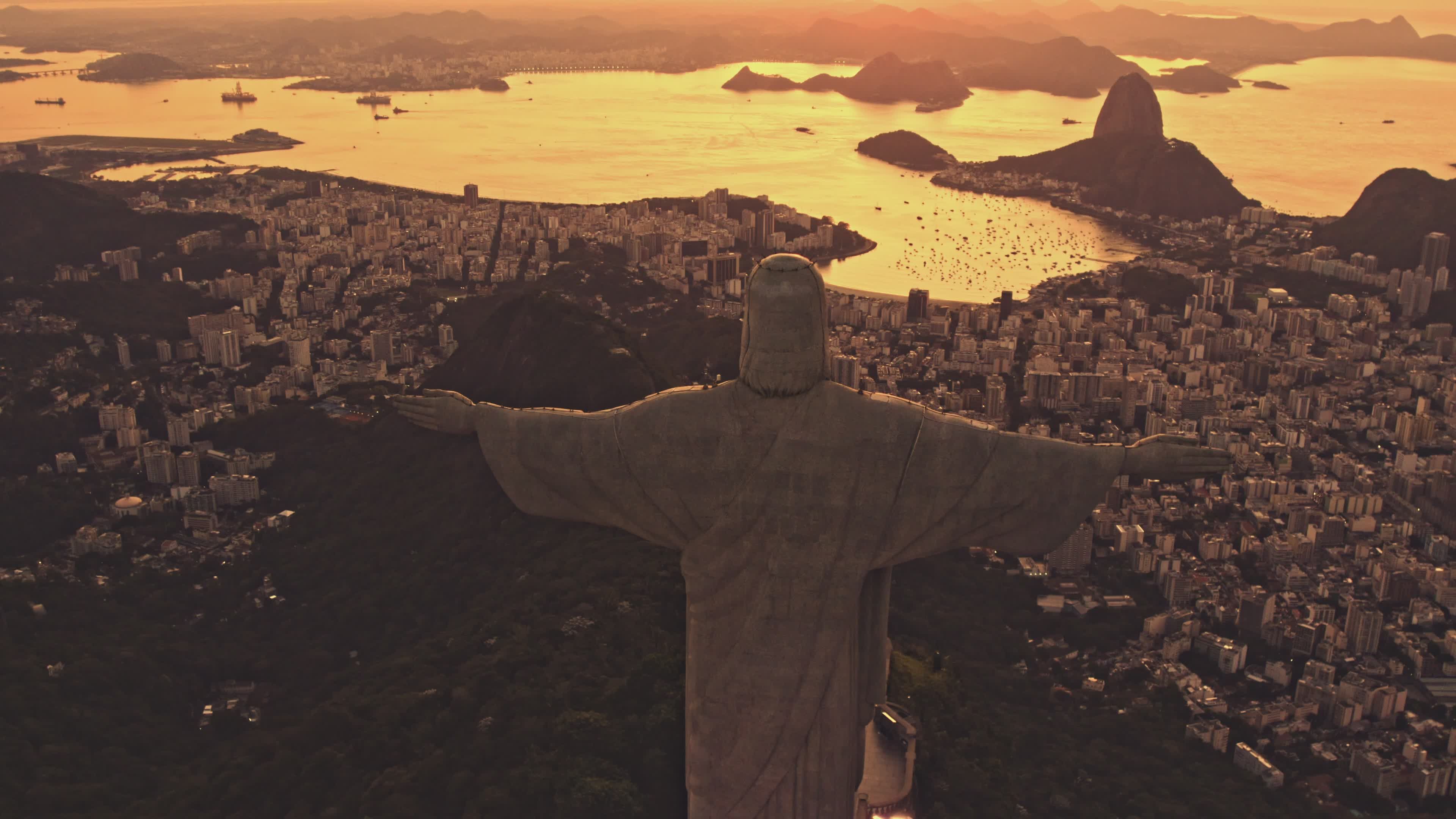 Aerial View of Christ the Redeemer at Sunset Free Stock Video Footage ...