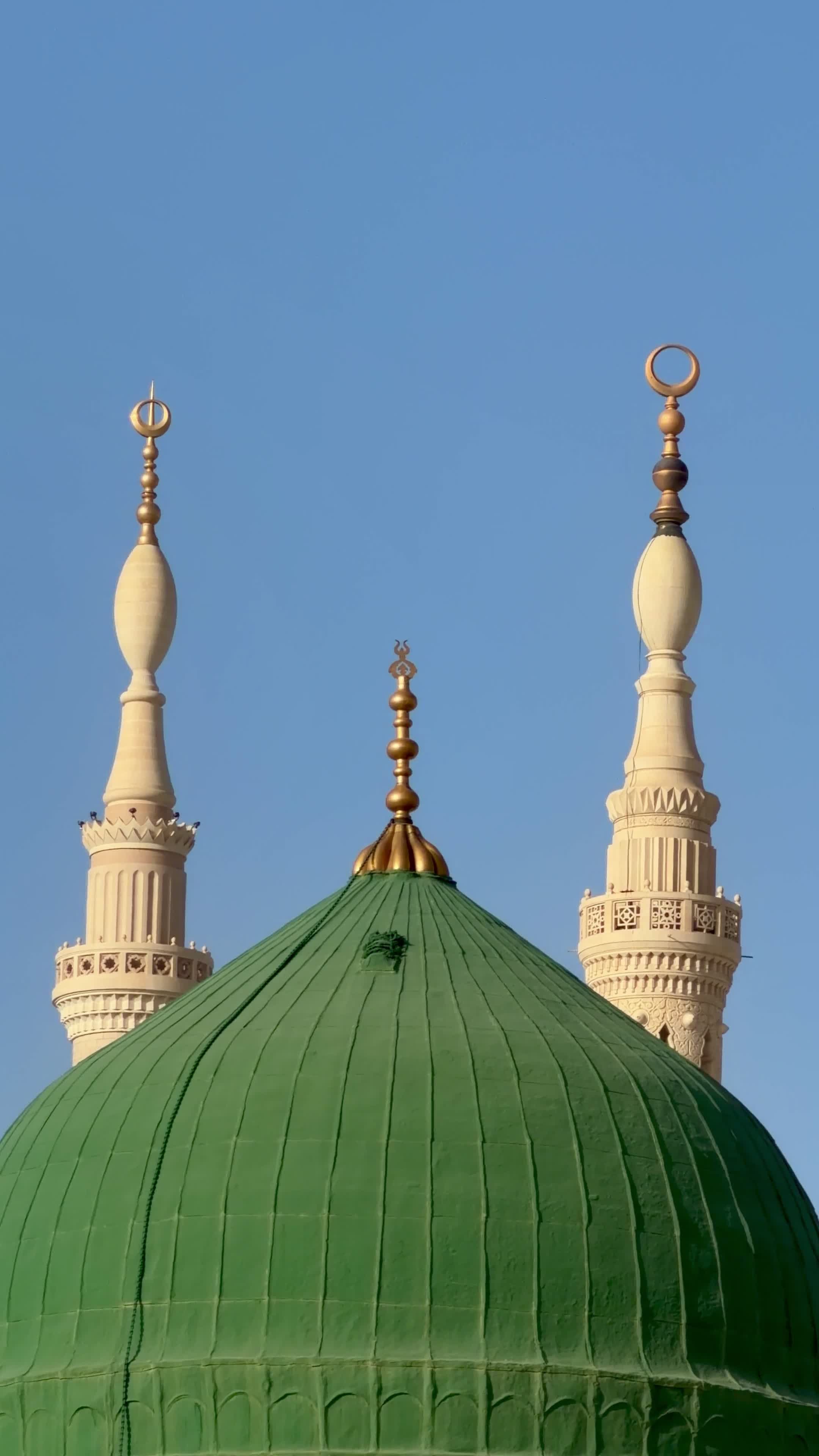 Iconic Green Dome and Minarets of Medina Mosque Free Stock Video ...