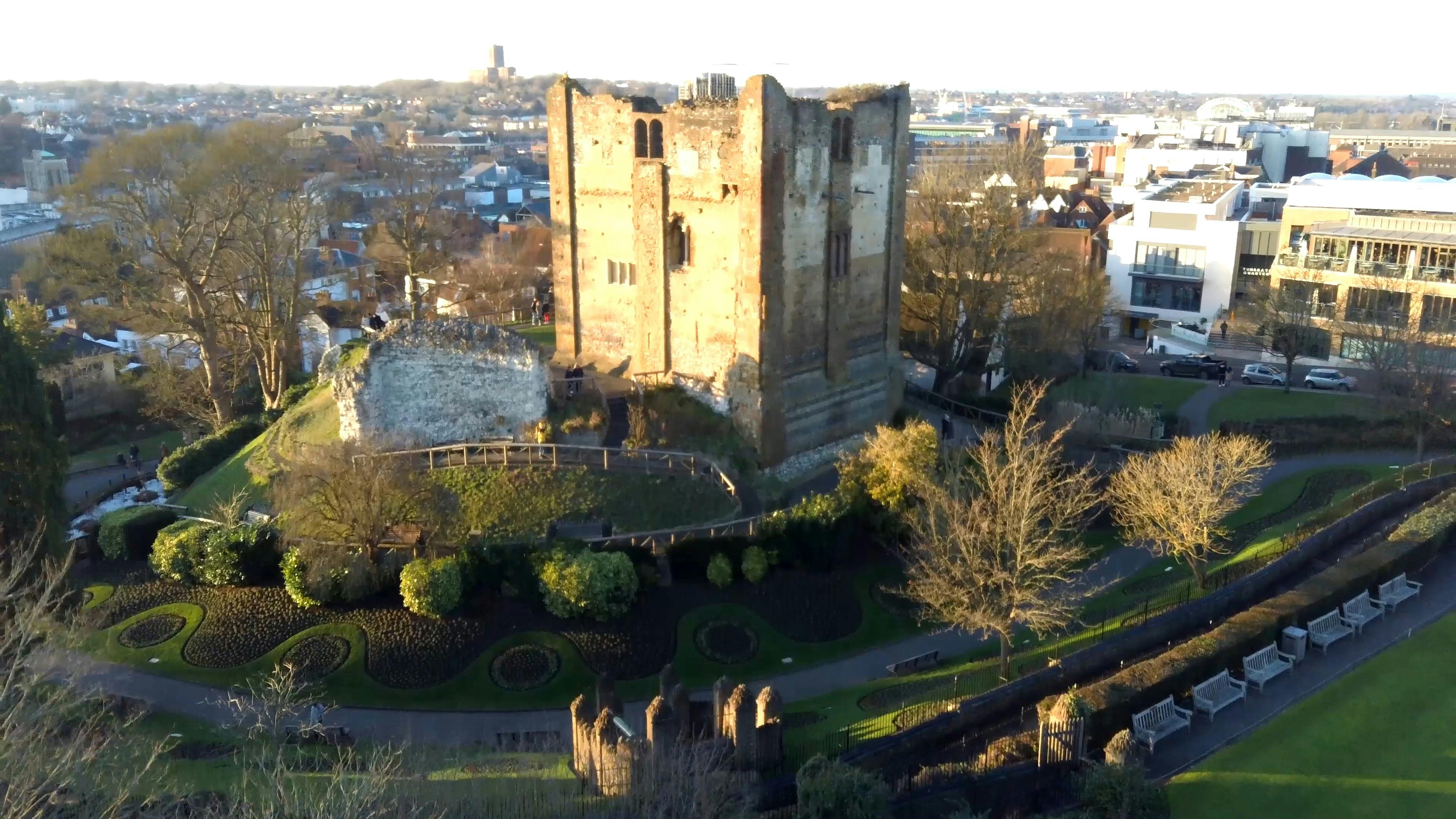 Aerial Footage Of Guildford Castle In London · Free Stock Video