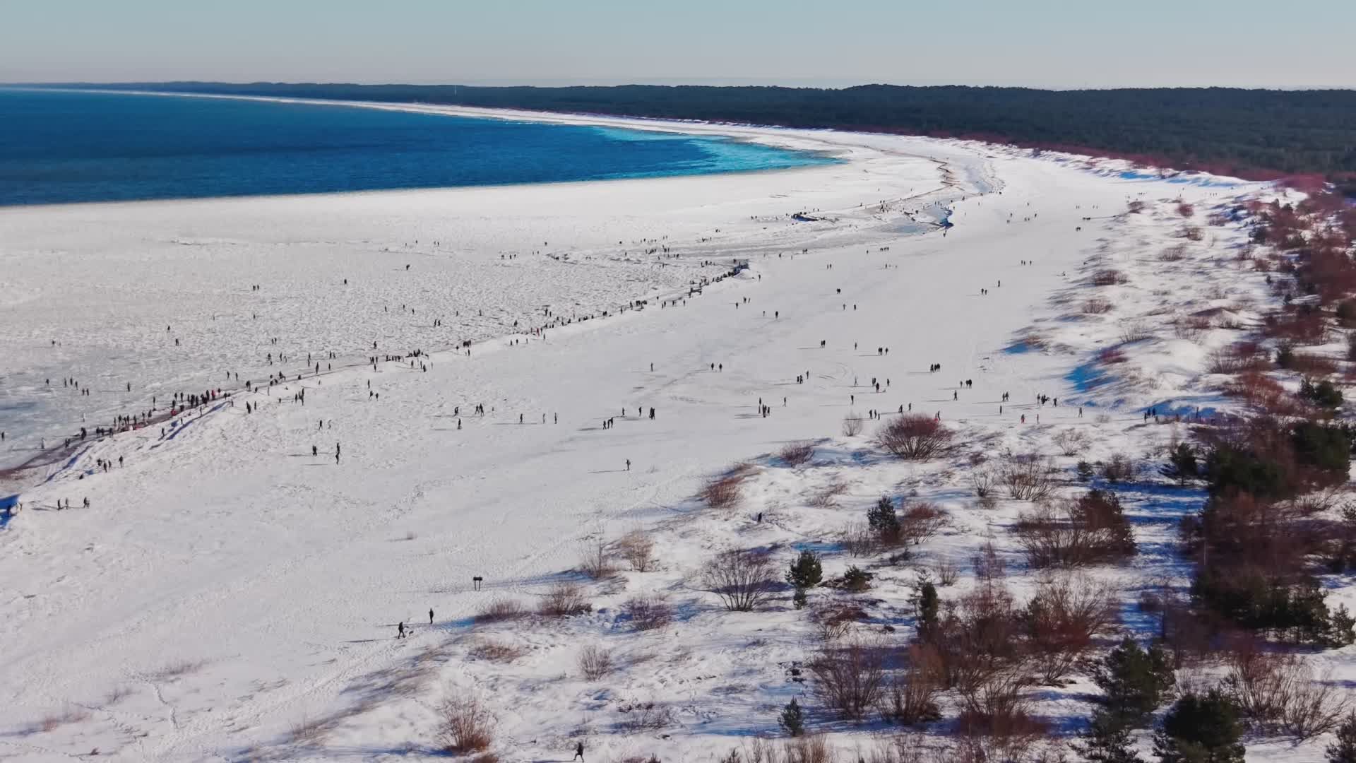 Scenic Aerial View of Frozen Coastal Beach Free Stock Video Footage ...