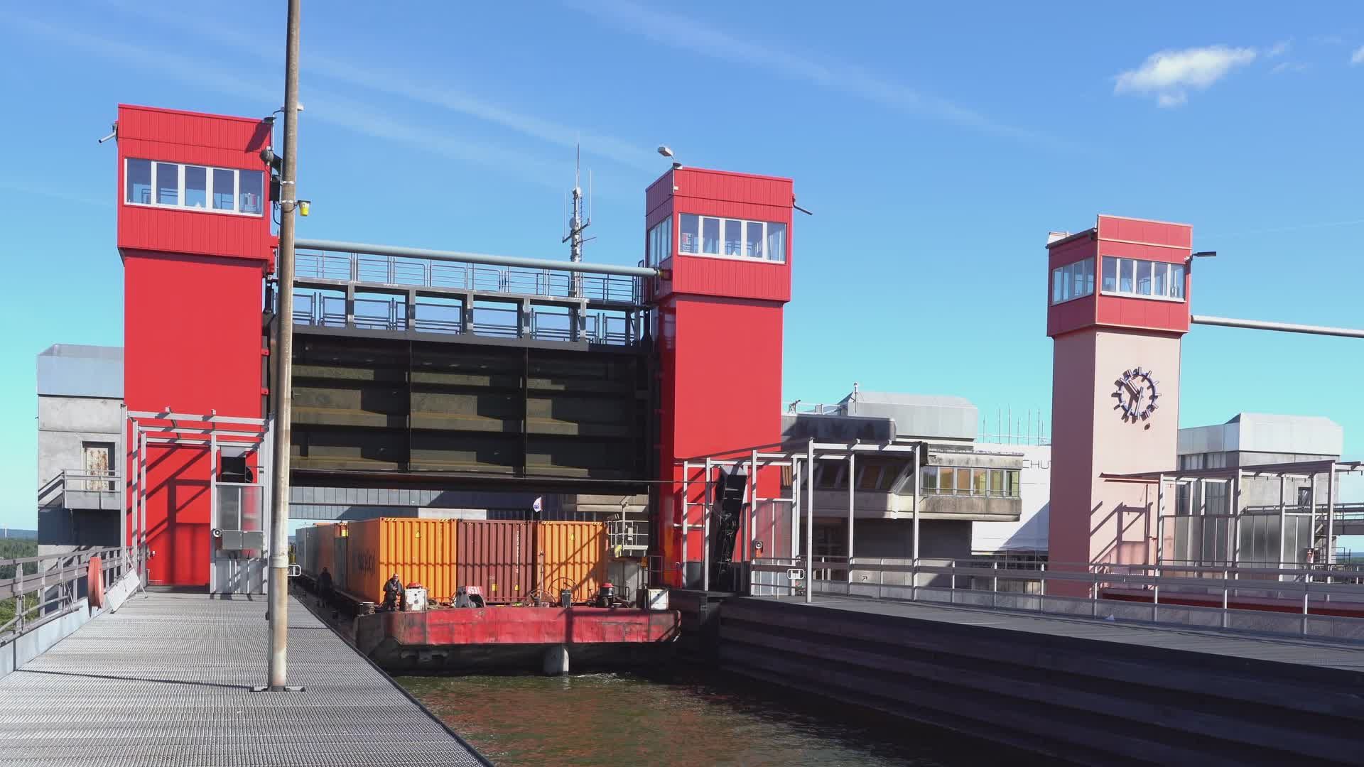 Red Towered Ship Lock on Canal in Germany Free Stock Video Footage ...