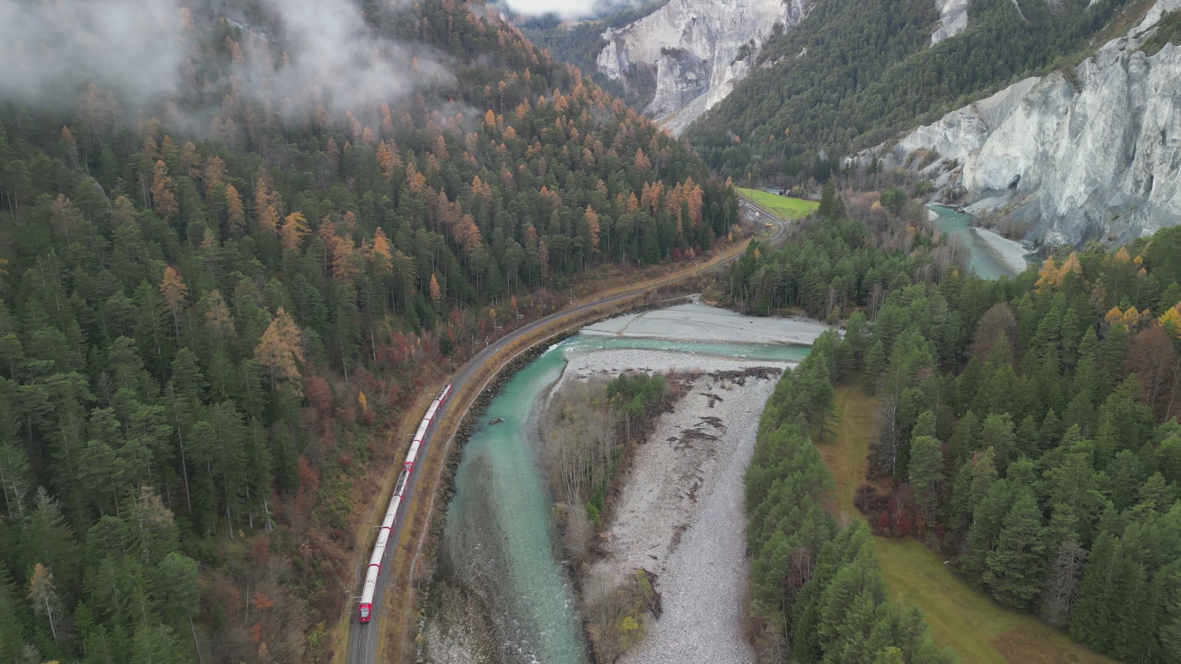 Aerial View of Scenic Alpine Train Landscape Free Stock Video Footage ...