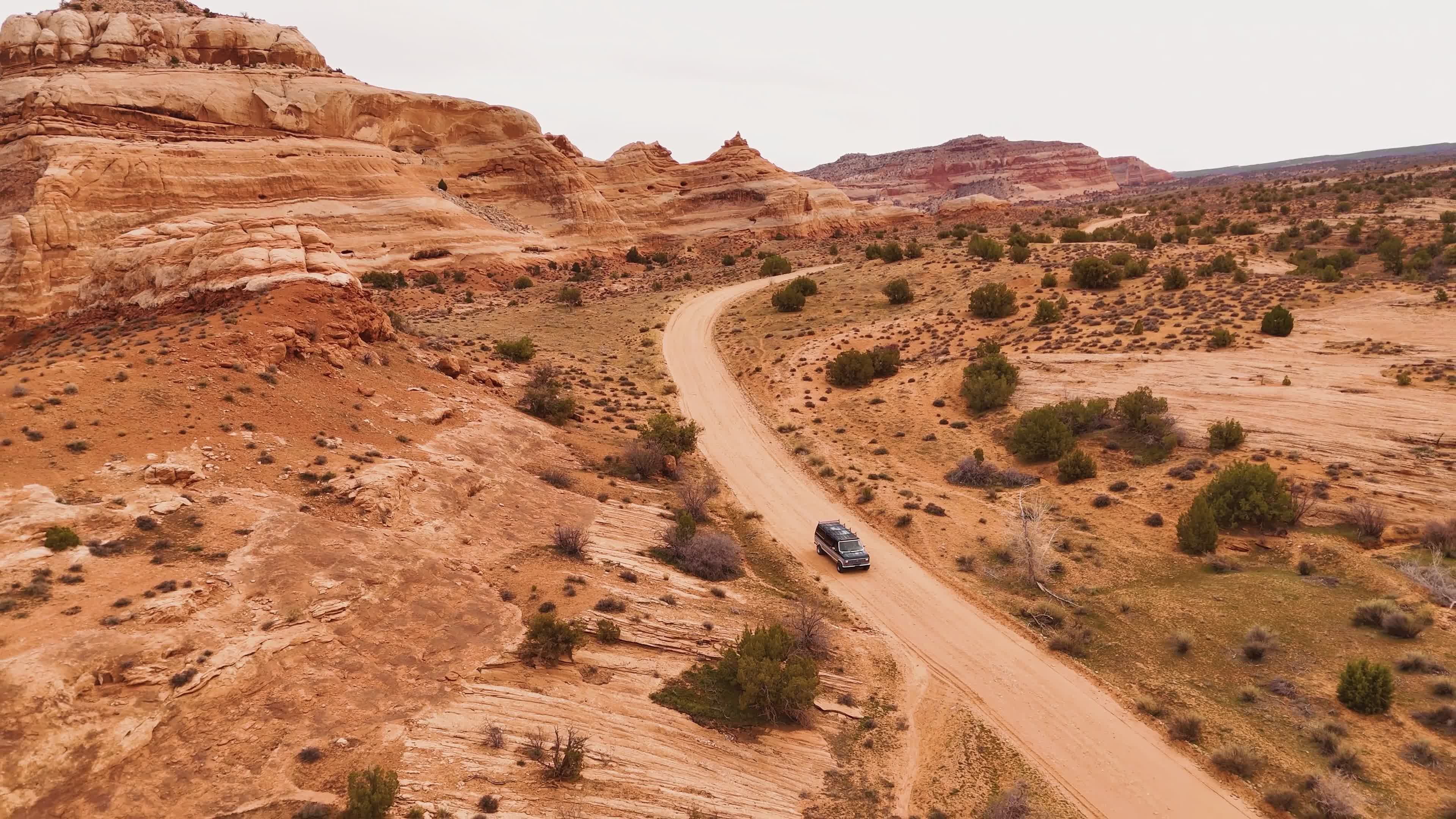 Vintage Van Journey through Scenic Desert Landscape Free Stock Video ...